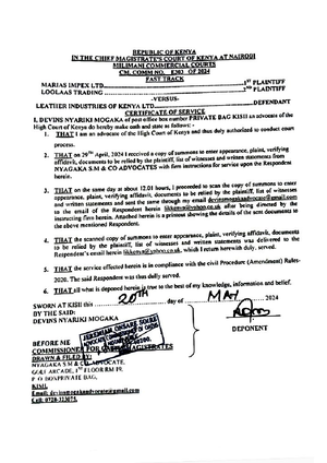 Plaint ELC 2024 - Copy - certificate of urgency - Law of succession ...