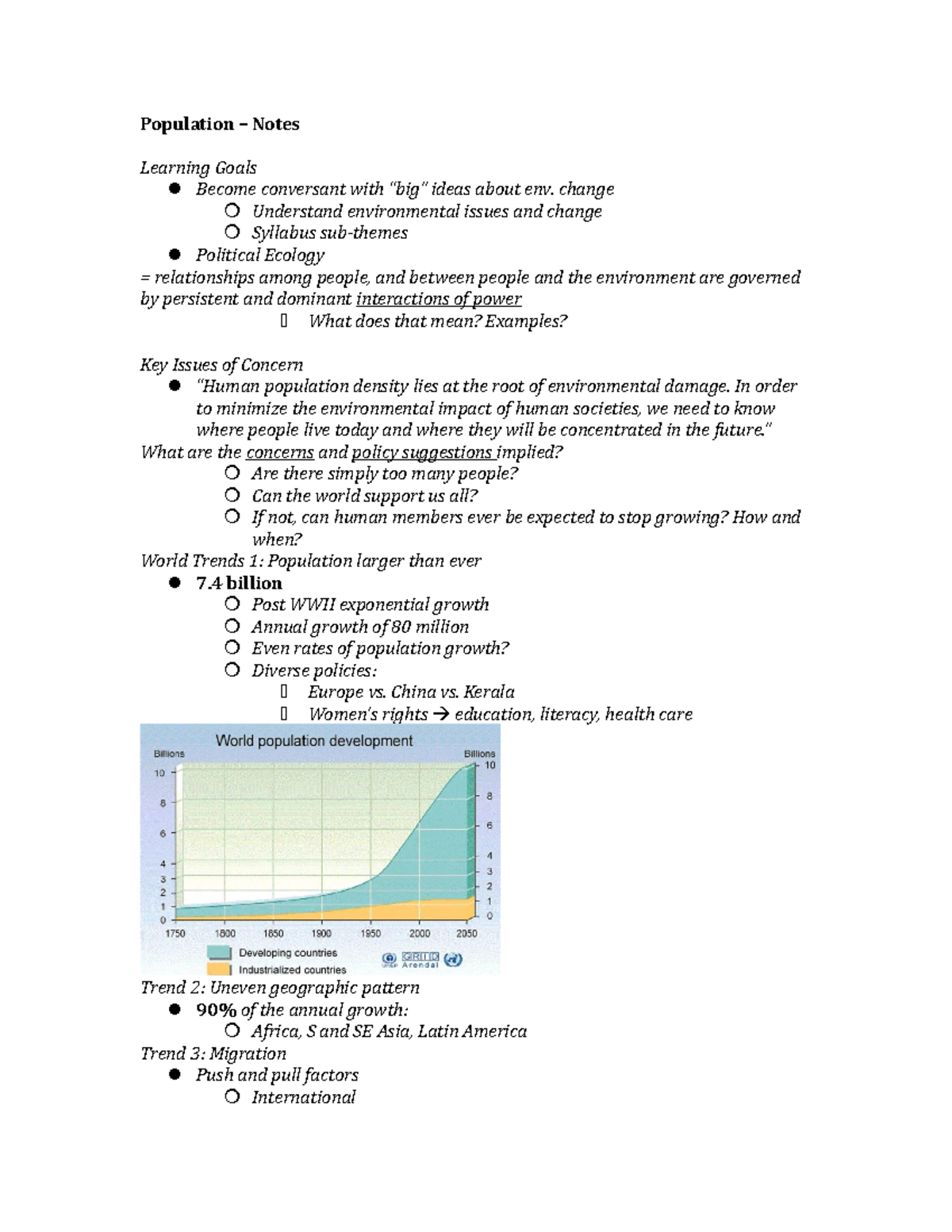 Population – Notes - Population – Notes Learning Goals Become ...