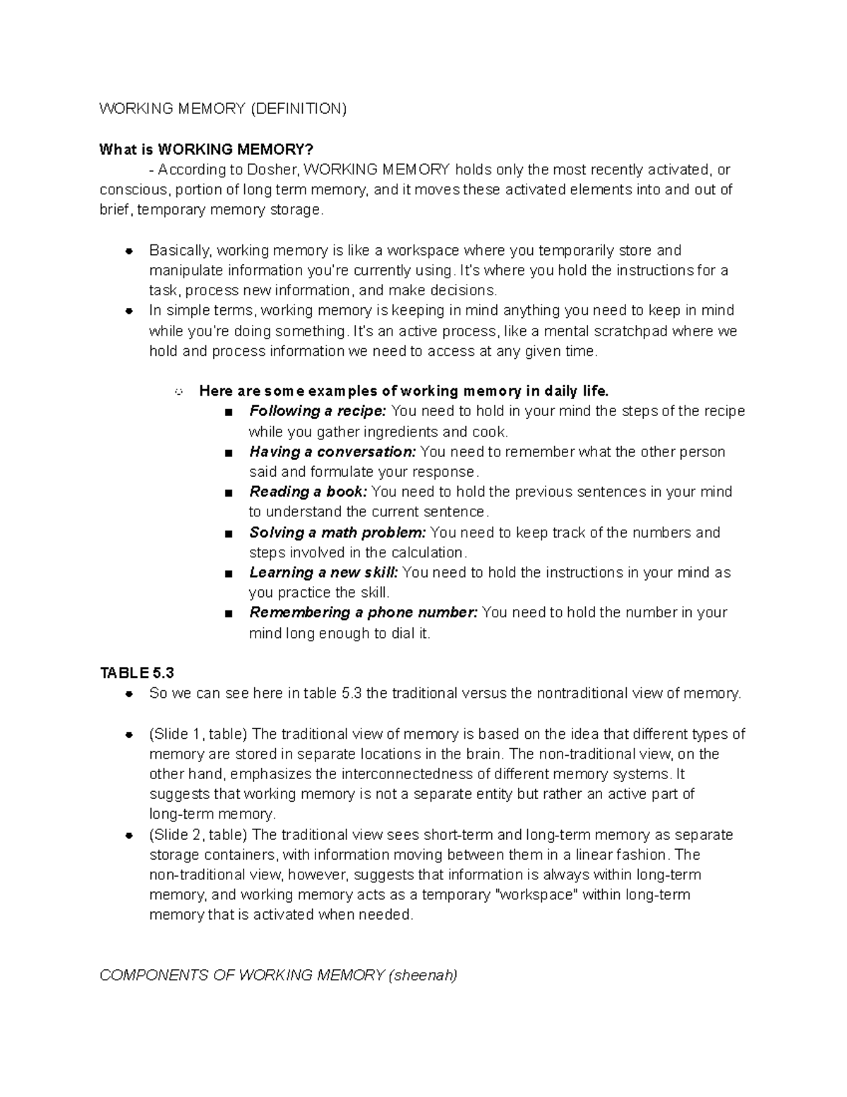 Psychology notes - WORKING MEMORY (DEFINITION) What is WORKING MEMORY ...
