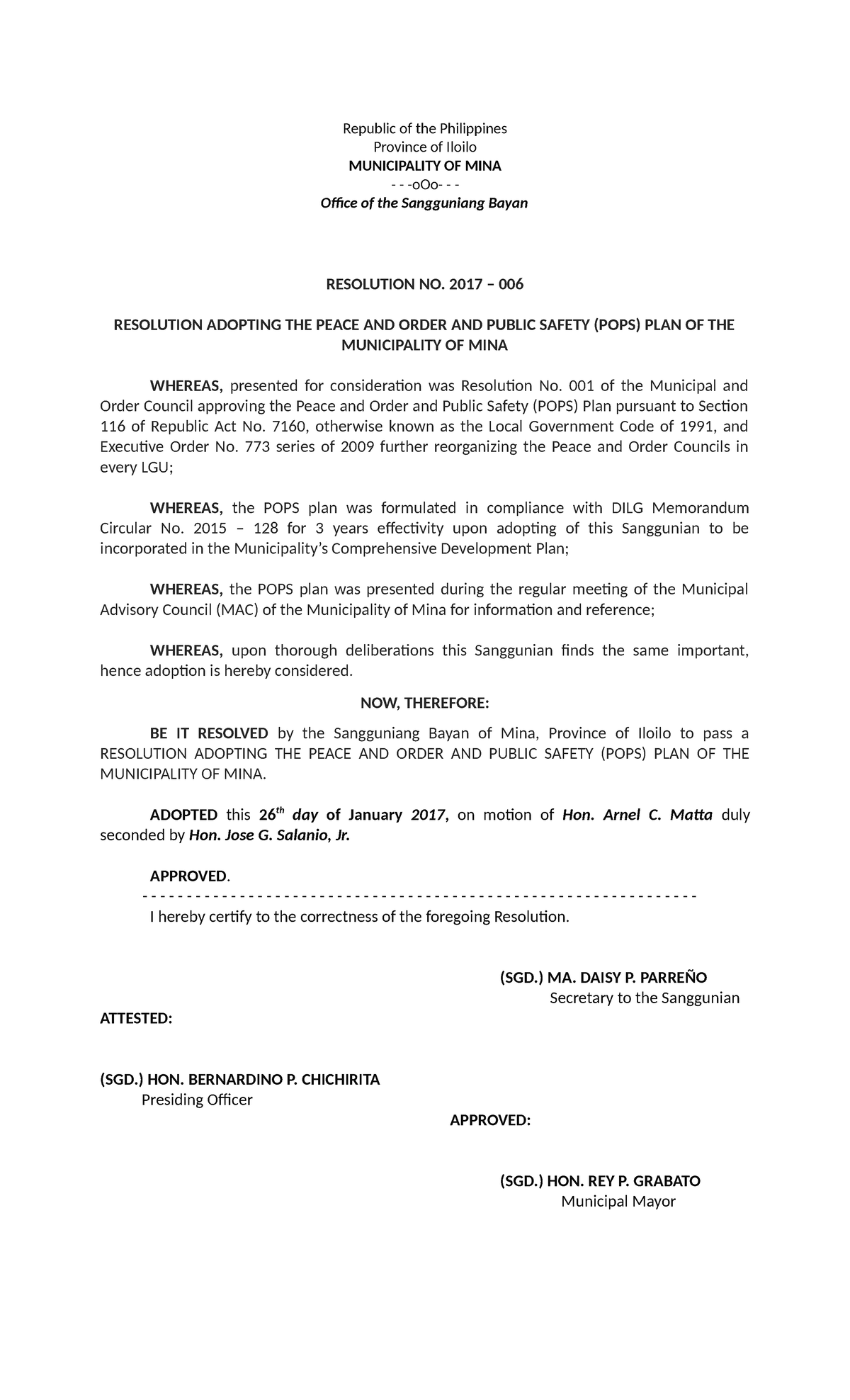 Approved-Resolution-No - Republic of the Philippines Province of Iloilo ...