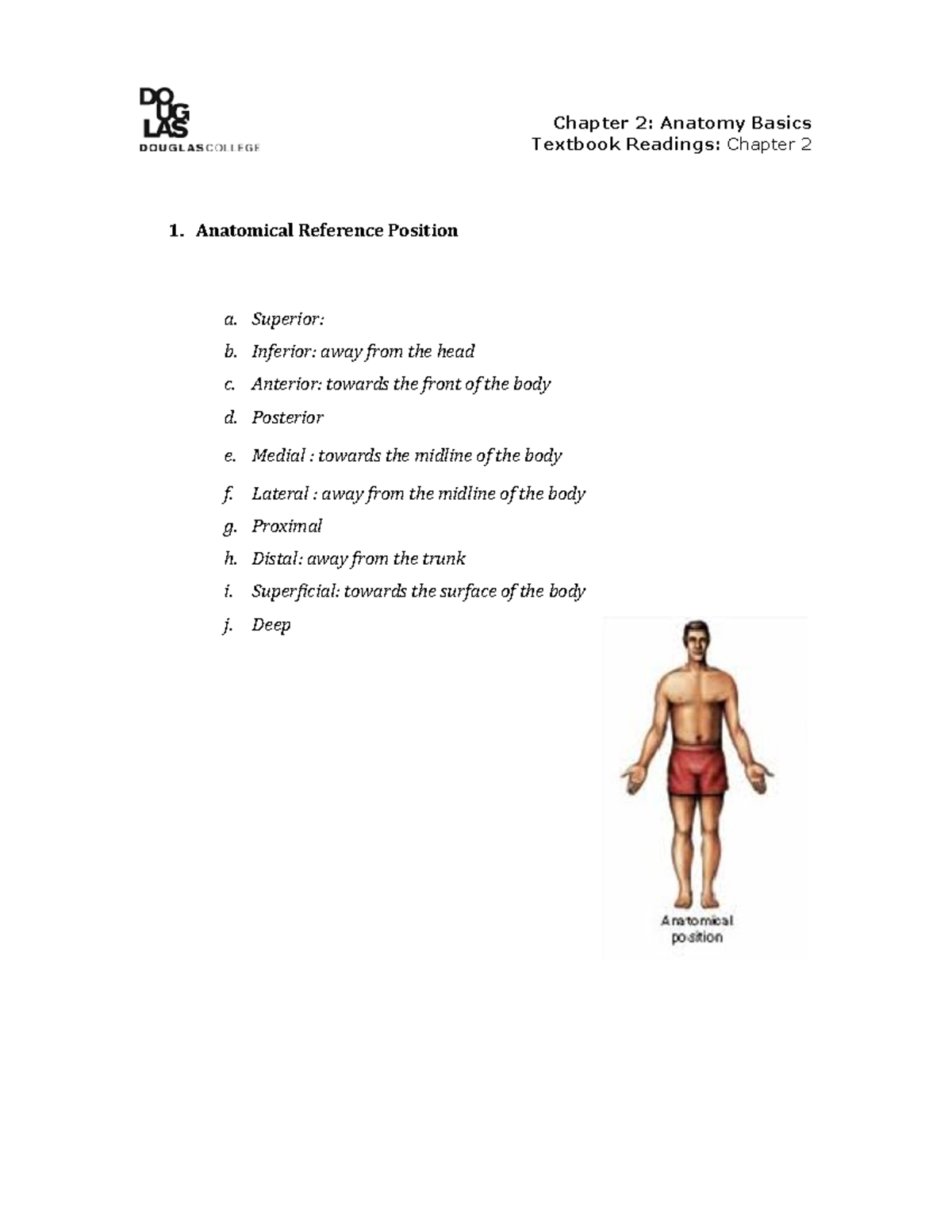Chapter 2 notes - Chapter 2: Anatomy Basics Textbook Readings: Chapter ...