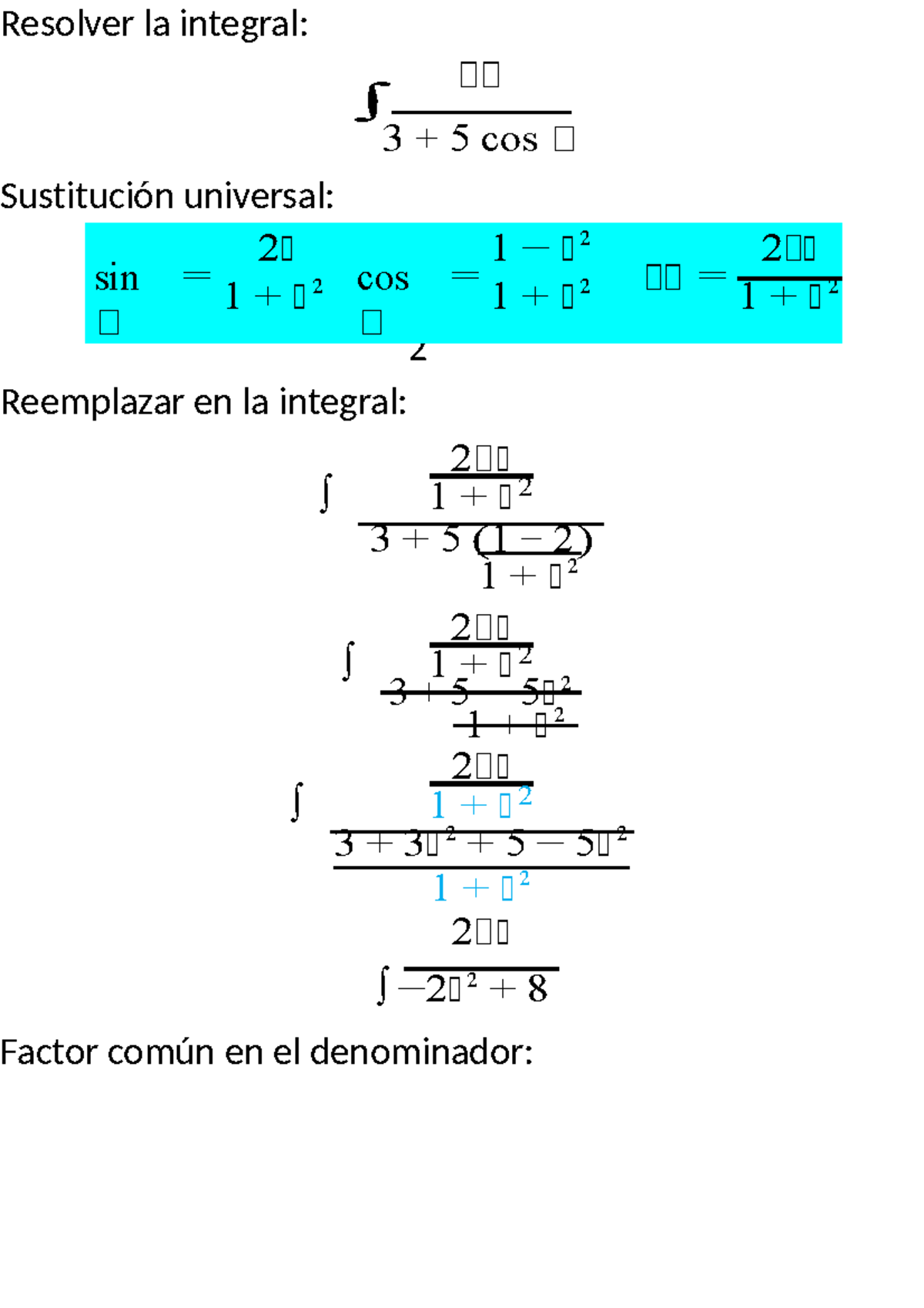 634792634-Integrales-Sustitucion-Universal - 𝐀 𝐀 = tan 2 Resolver la ...