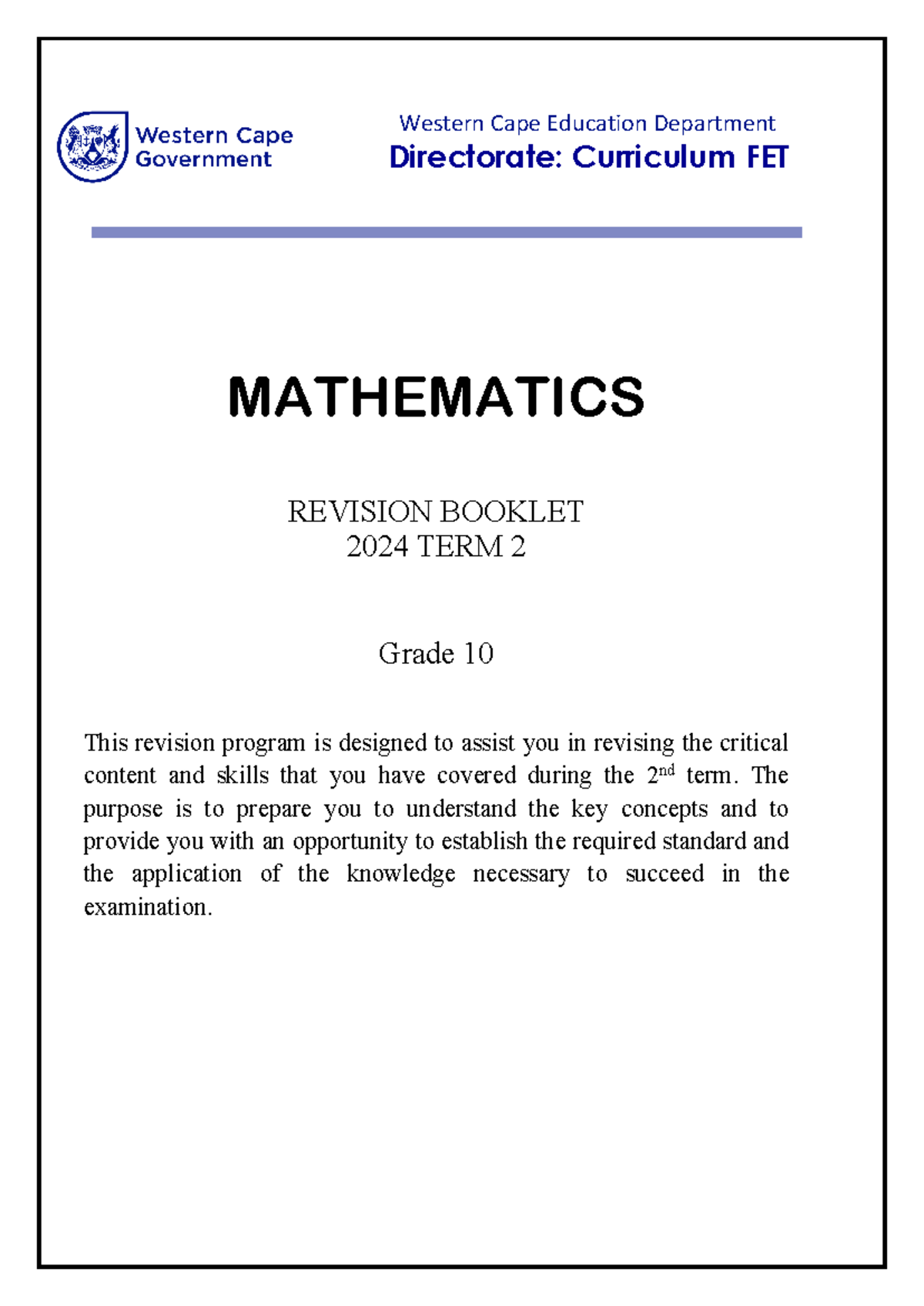 2024 Gr 10 Revision Material Term 2 - Western Cape Education Department ...