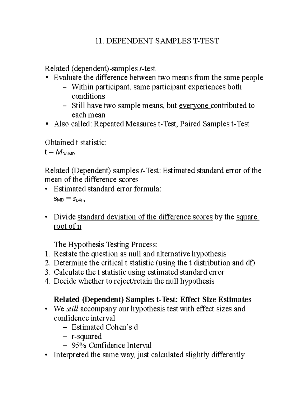 Dependent T-TEST - chapter overview. - 11. DEPENDENT SAMPLES T-TEST ...
