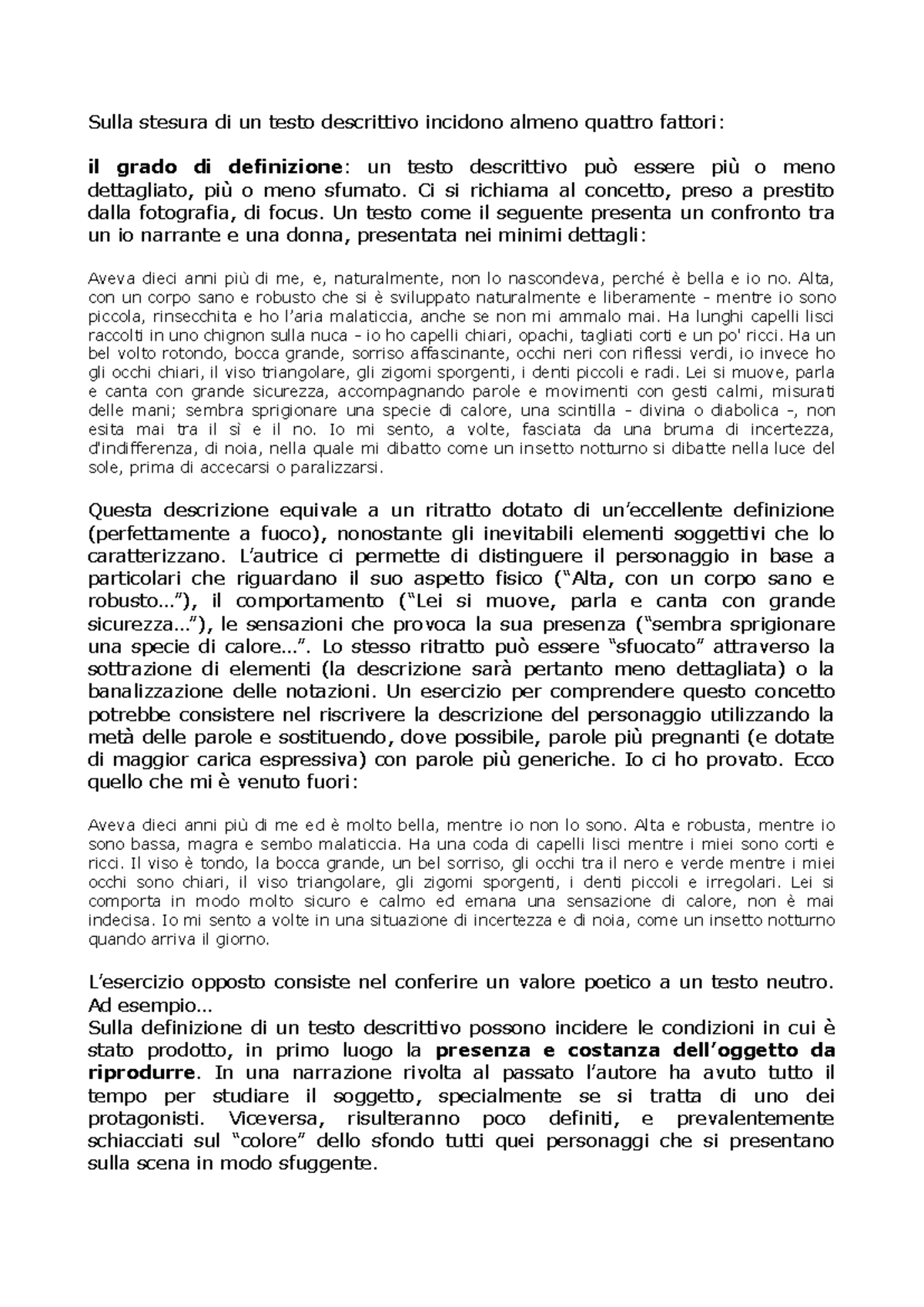 Testodescrittivo - regola ed esercizio basico per il testo descrittivo ...