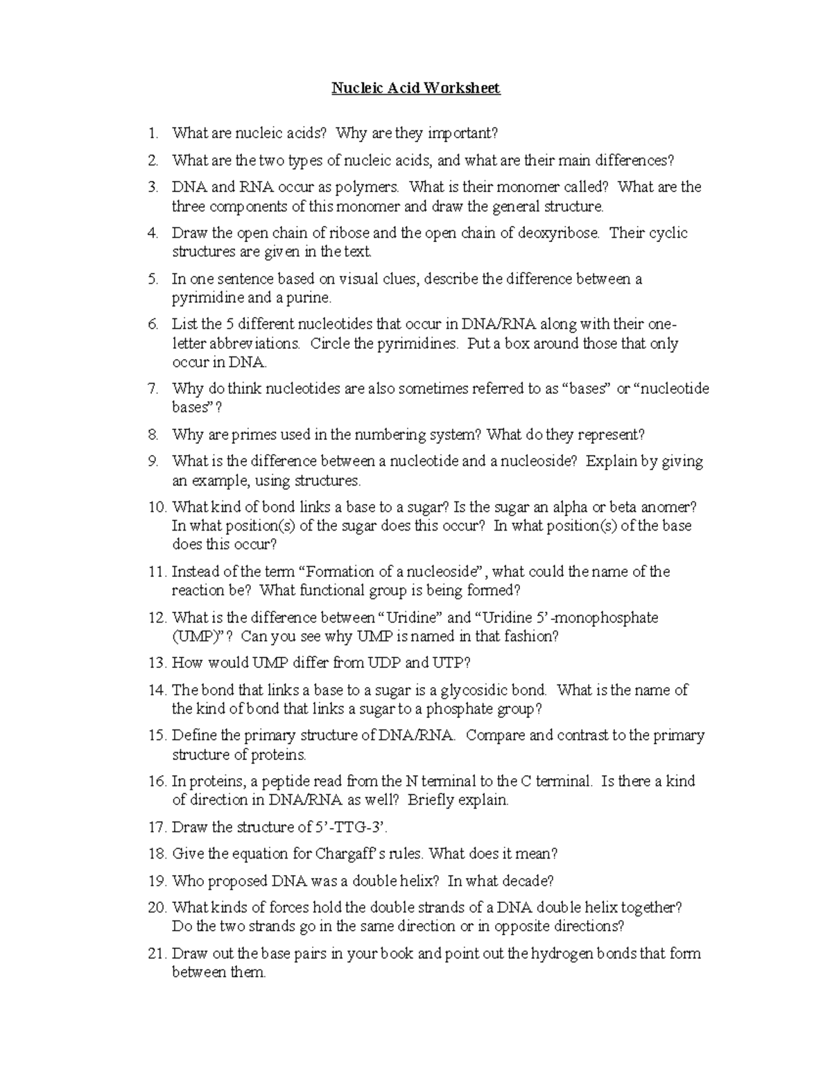 Nucleic Acid Worksheet - Nucleic Acid Worksheet What are nucleic acids ...