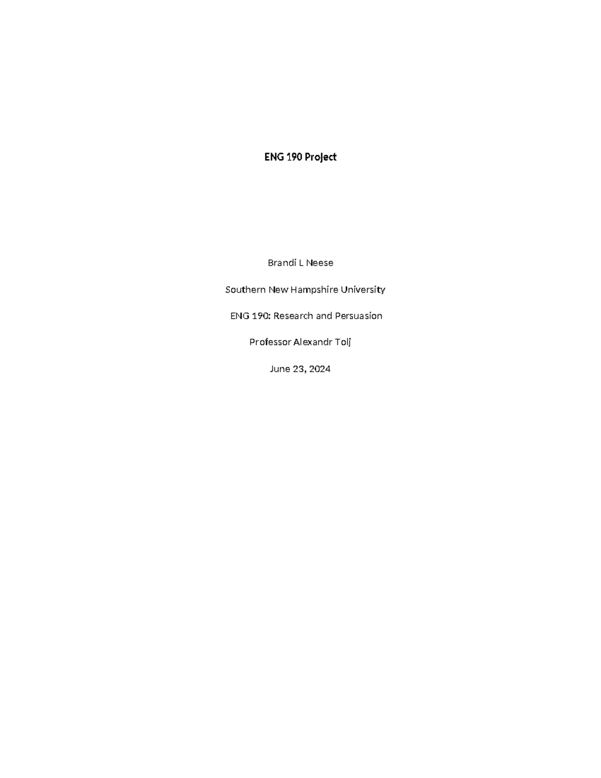 7-1 Project - ENG 190 Project Brandi L Neese Southern New Hampshire ...