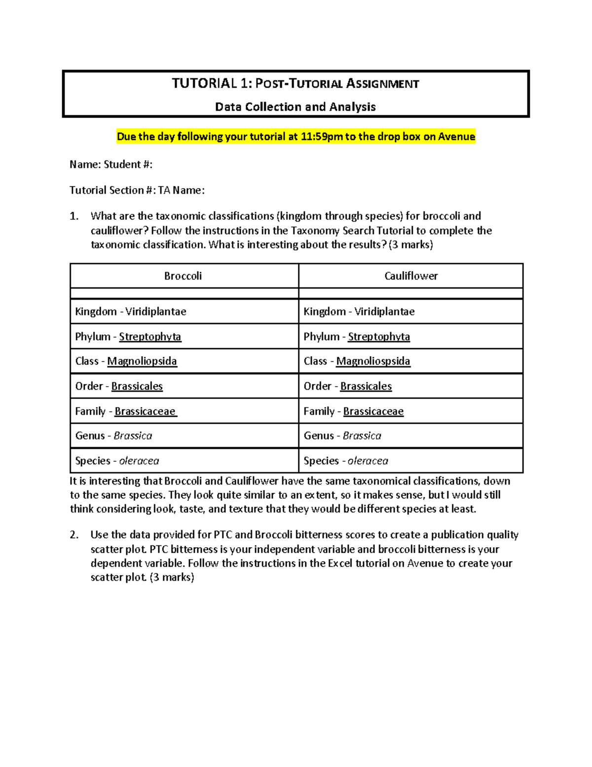 Tutorial 1 Data Collection and Analysis Studoc - TUTORIAL 1: POST-TUTORIAL ASSIGNMENT Data - Studocu