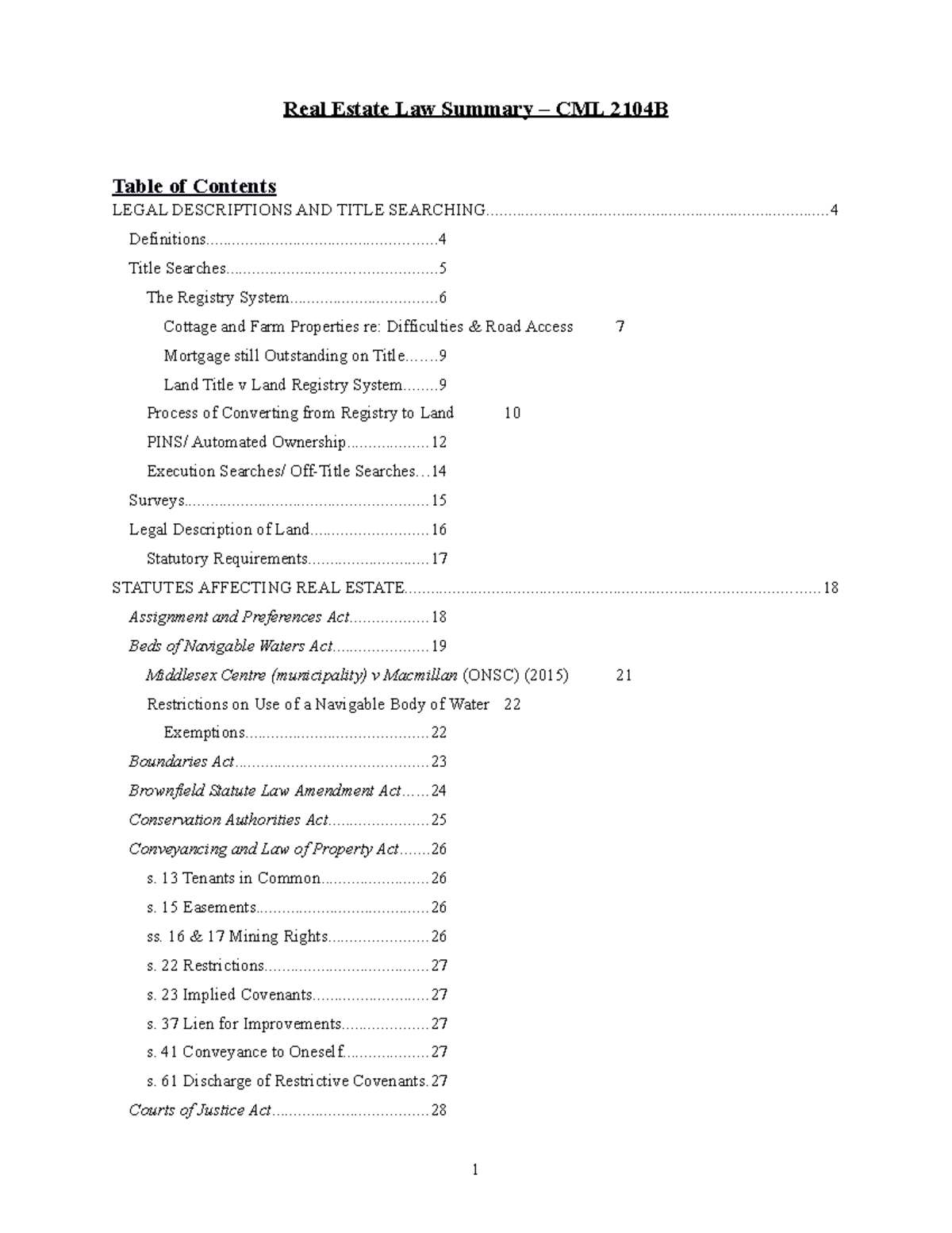 Table of contents - Real Estate Law Summary – CML 2104B LEGAL ...