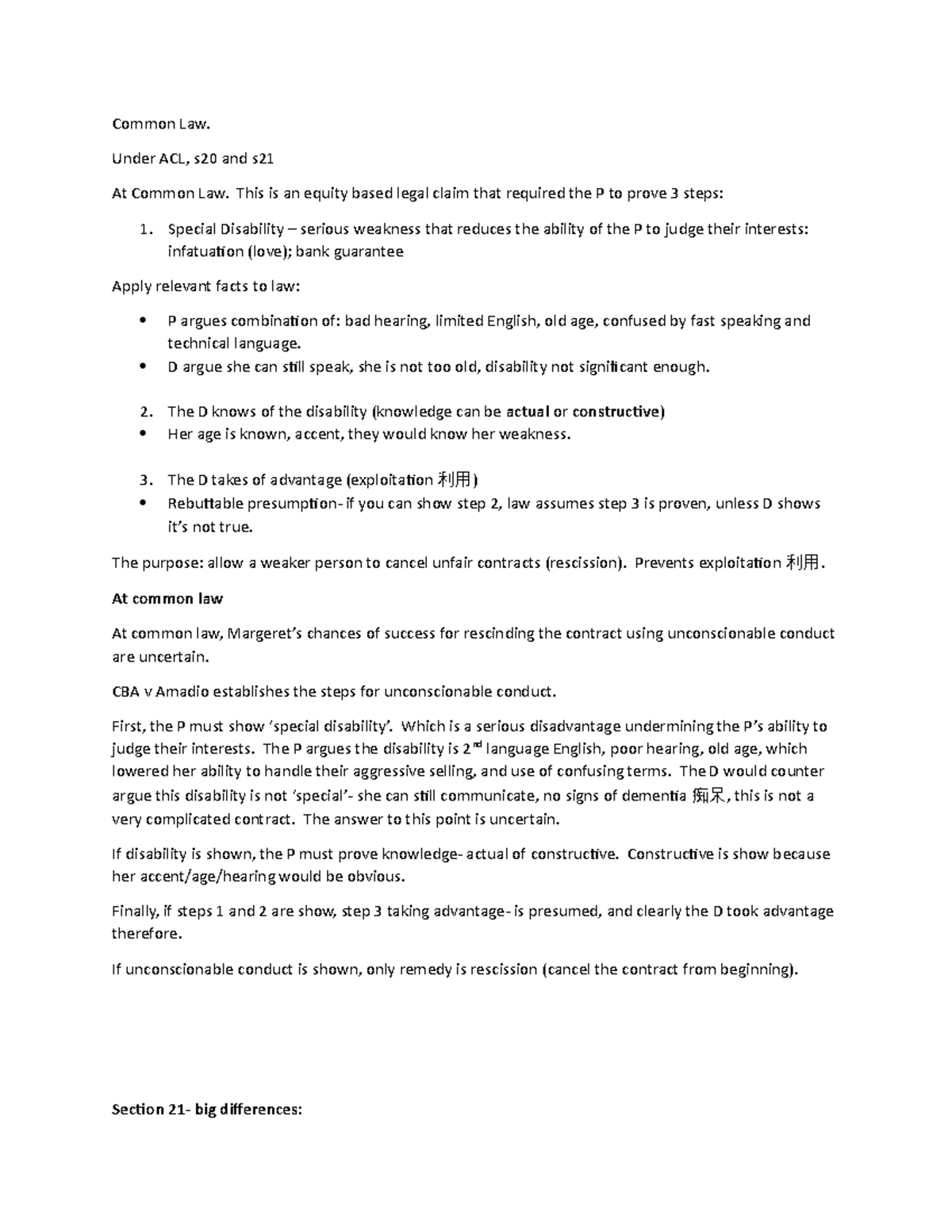 Common Law - Lecture notes 1 - Common Law. Under ACL, s20 and s21 At ...