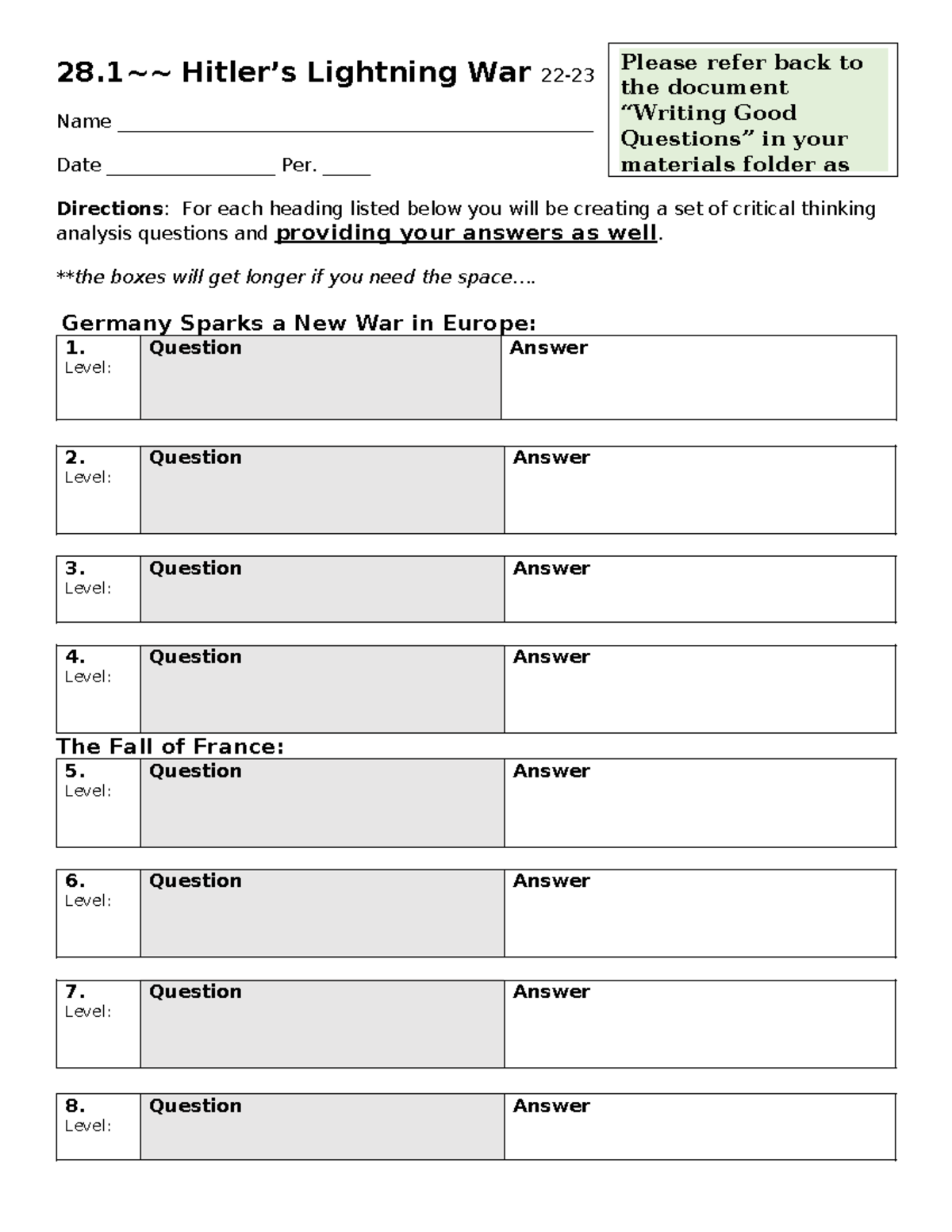 28 - Hitler's lightning war, 28.1 assignment. - 28~~ Hitler’s Lightning ...