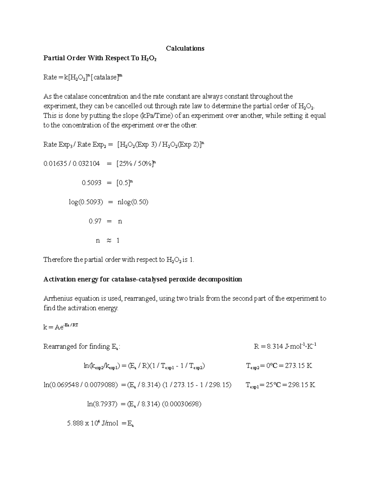 Lab 5 Sample Calculations - Calculations Partial Order With Respect To ...