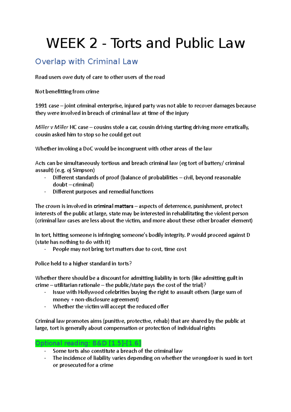 Week 2 - Torts and Public Law - WEEK 2 - Torts and Public Law Overlap ...