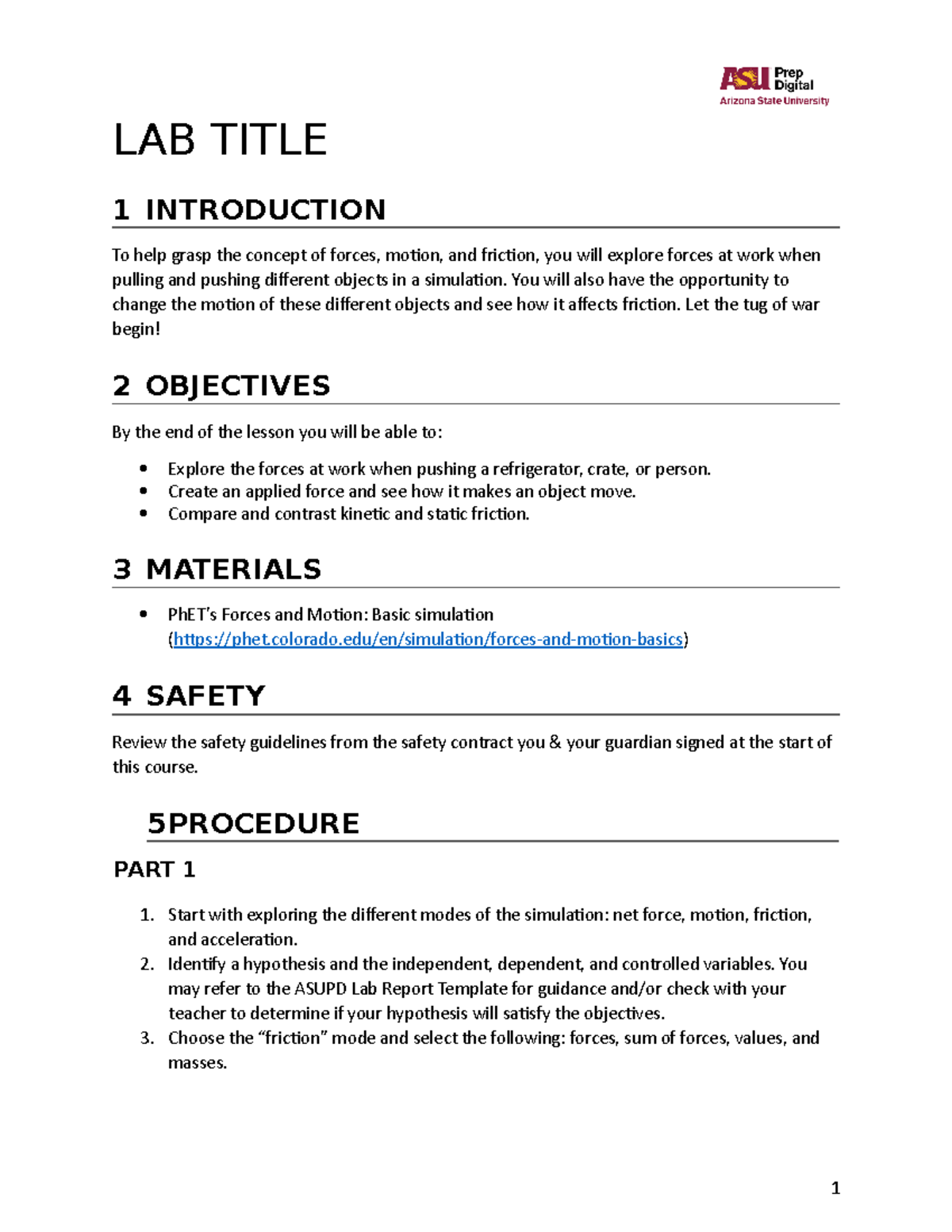 D03 Friction Forces Lab - LAB TITLE 1 INTRODUCTION To help grasp the ...