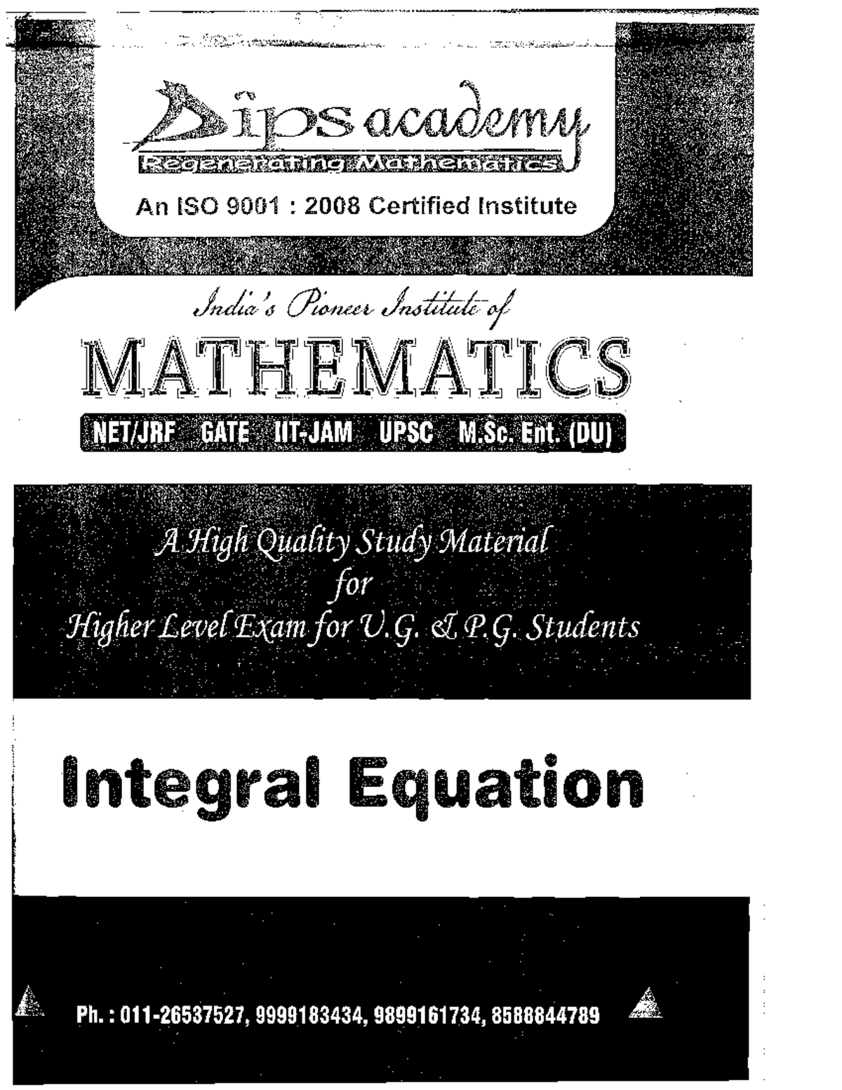 Integral Equation DIPS Ips Academy Regenerating Mathematics An ISO