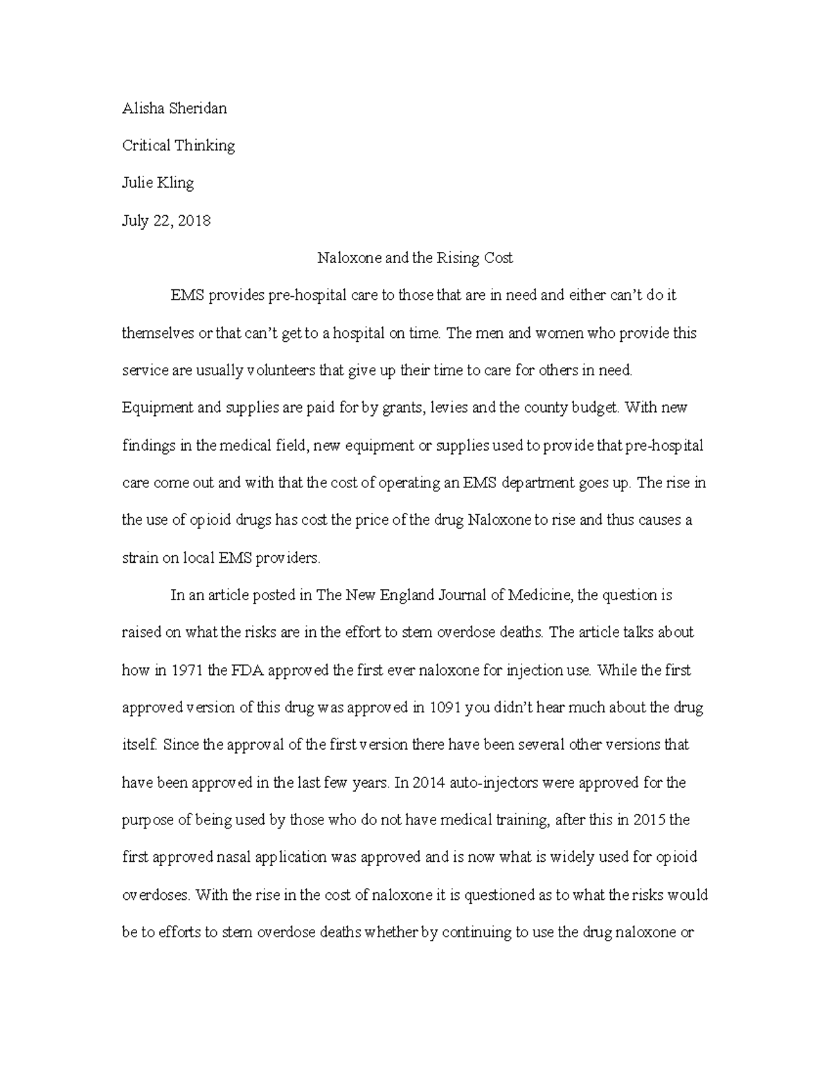 Critical thinking analysis of journal article - Alisha Sheridan ...