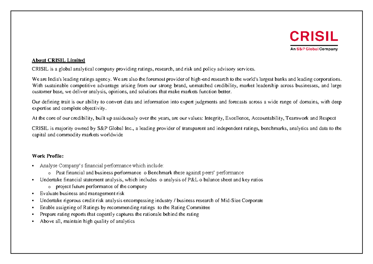 MCG- JD - Xxxd - About CRISIL Limited CRISIL is a global analytical ...