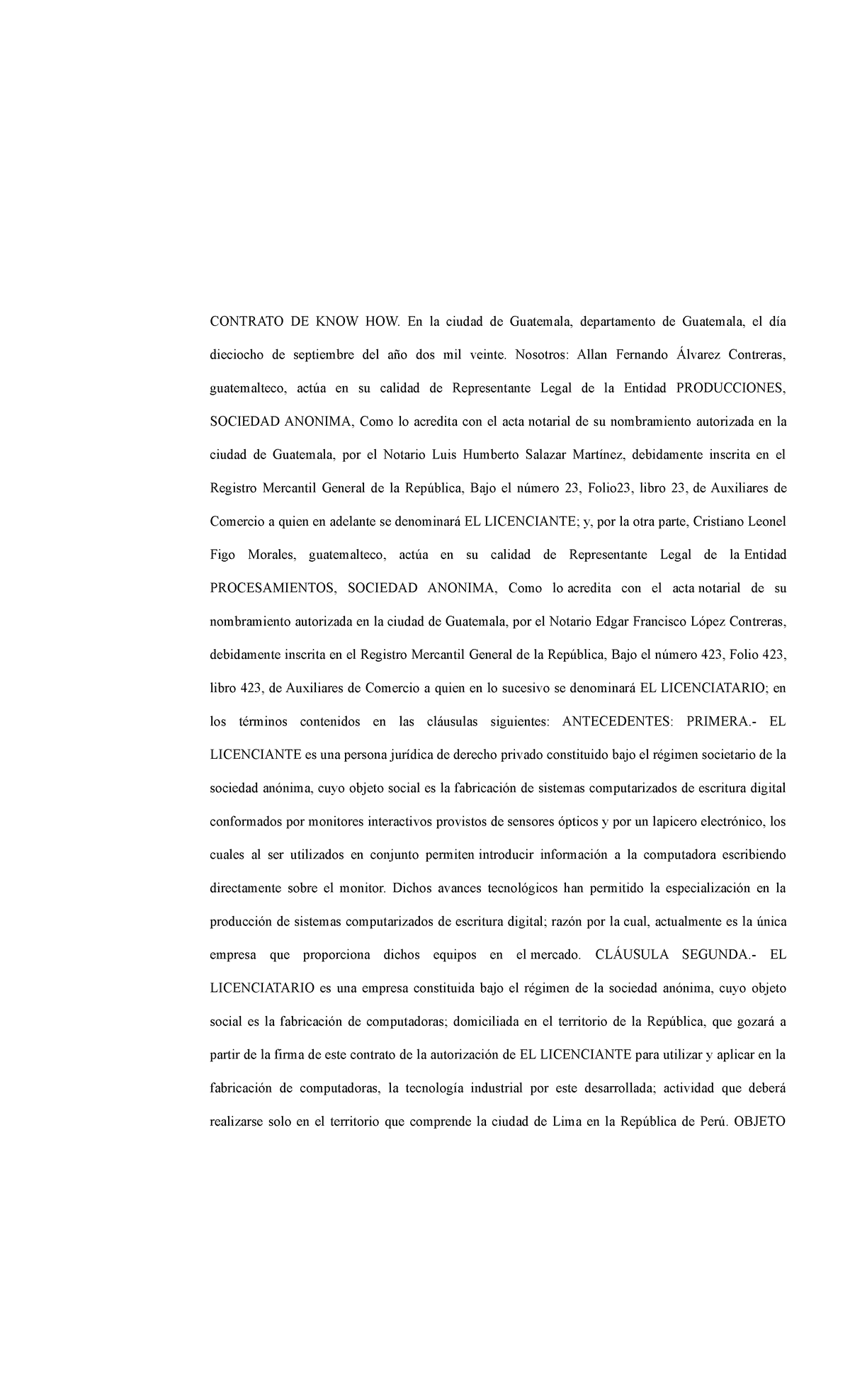 Compraventa DE KNOW HOW - CONTRATO DE KNOW HOW. En la ciudad de ...