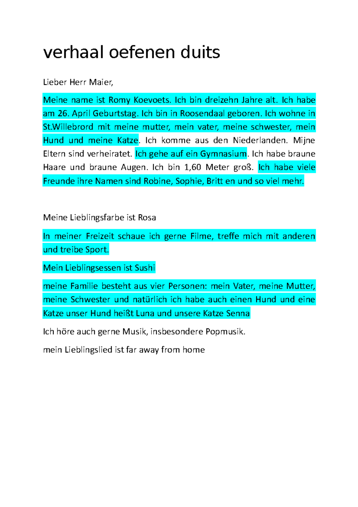 Duits oefeen vak 1 jaar 1 - verhaal oefenen duits Lieber Herr Maier ...