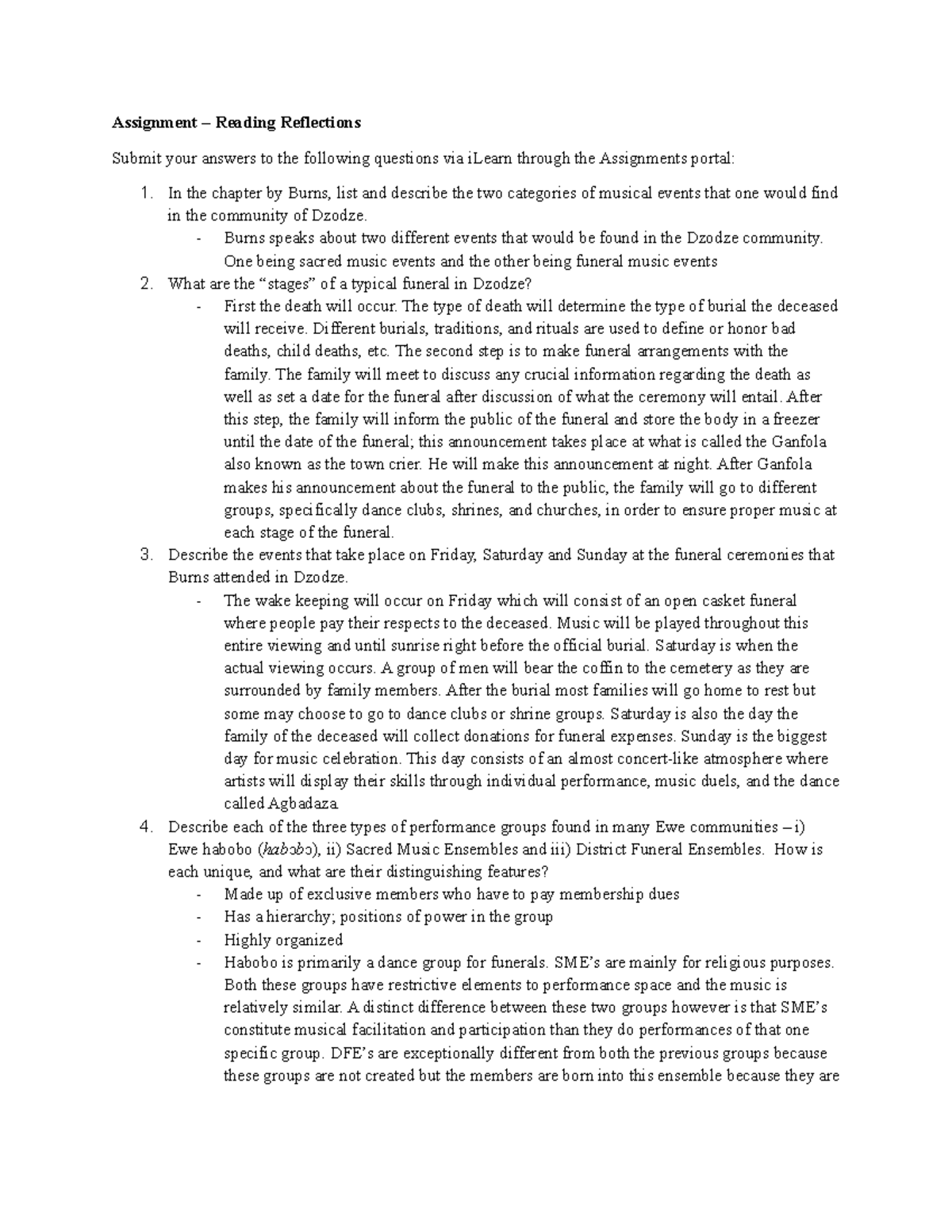 Music Culture Homework - Assignment – Reading Reflections Submit your ...