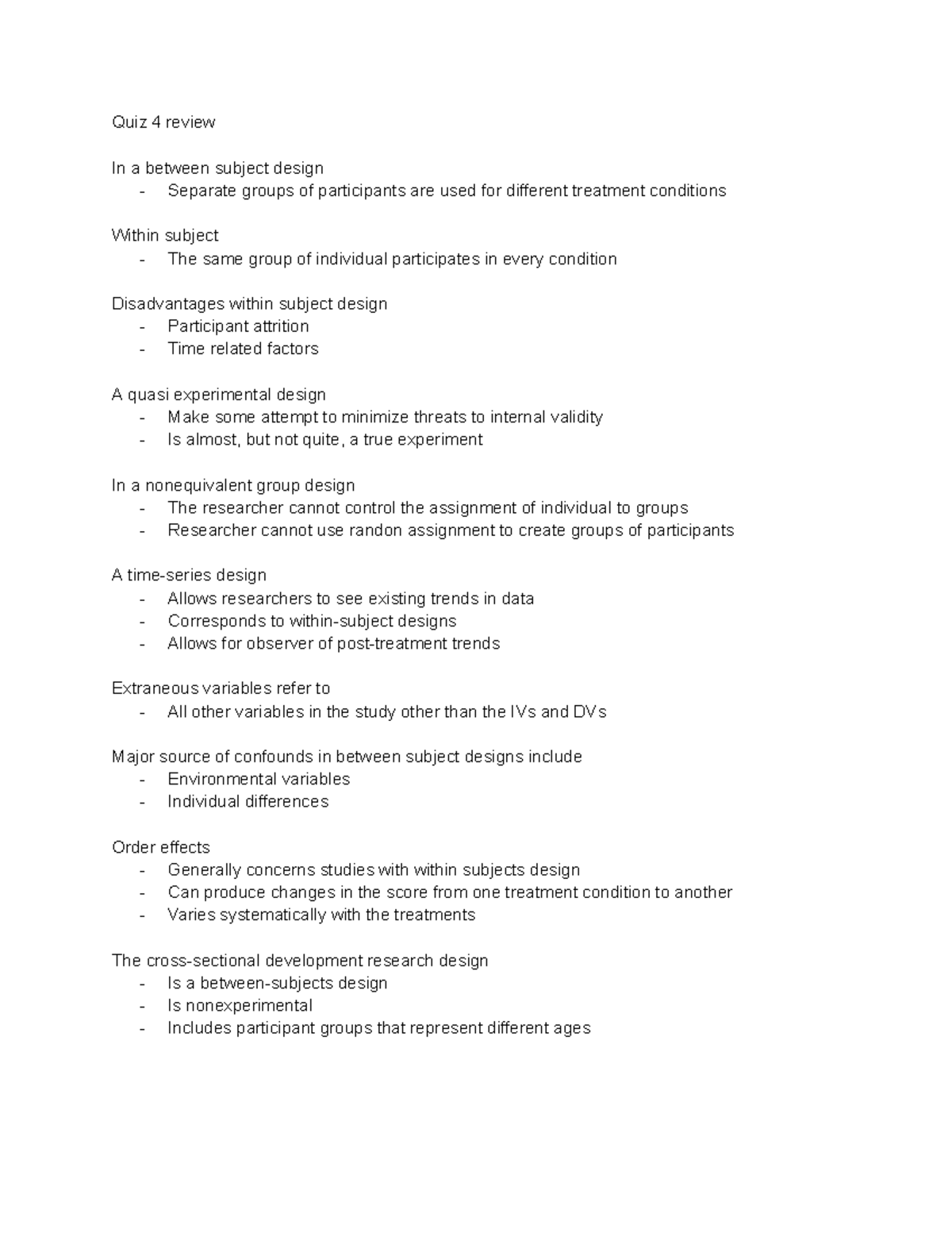 Quiz 4 review - Dr. Alice Kim - Quiz 4 review In a between subject ...