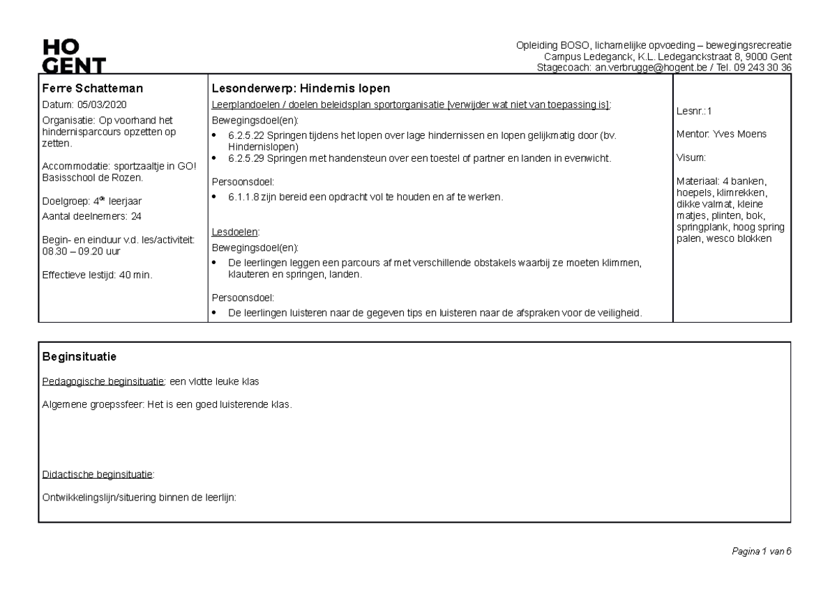 Lesvoorbereidingrozenschool 6de - Lichamelijke Opvoeding en ...
