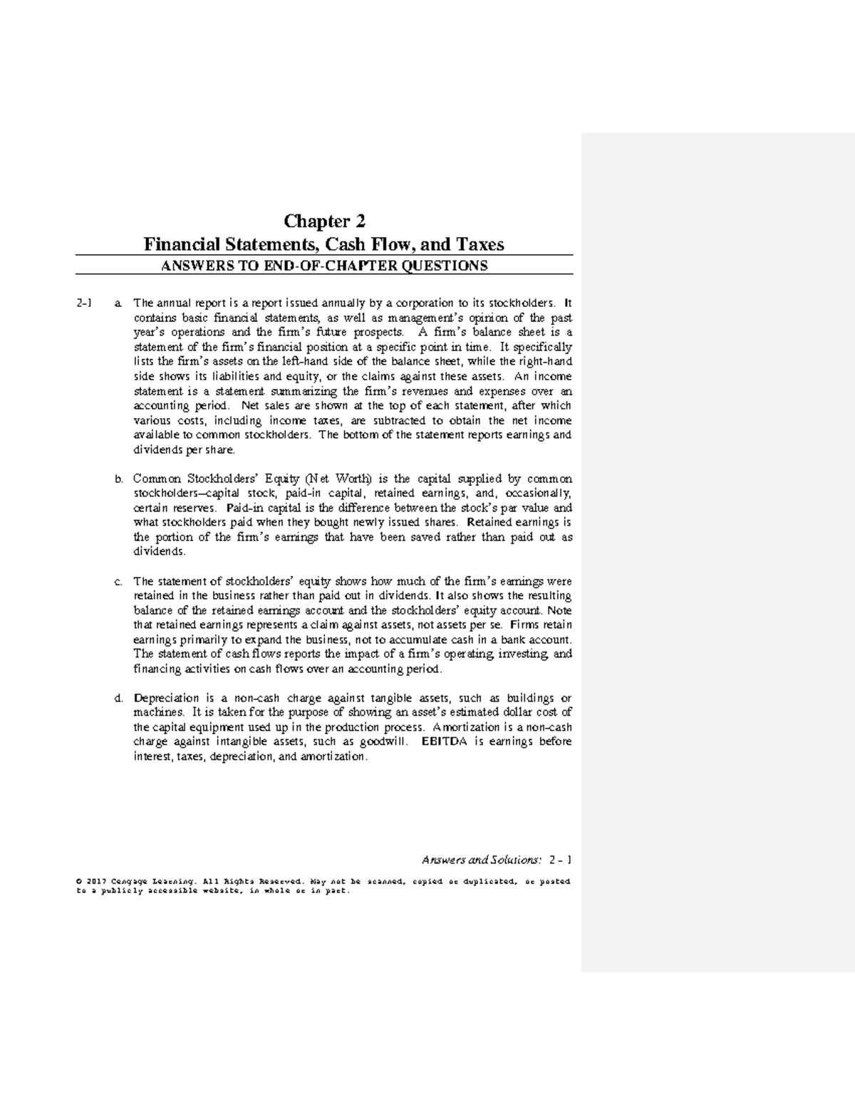 Ch02 Solutions Manual 2015-10-07 - Chapter 2 Financial Statements, Cash ...
