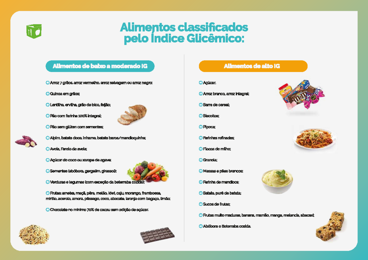 Alimentos classificados pelo Indice Glicemico - Nutrição - Studocu