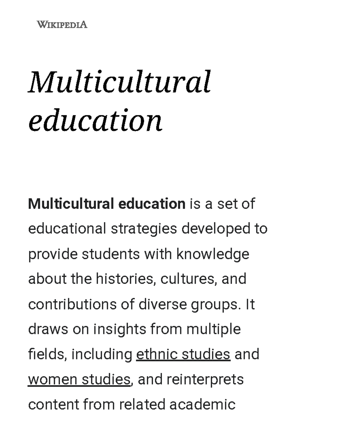 Multicultural education - Wikipedia - Multicultural education ...