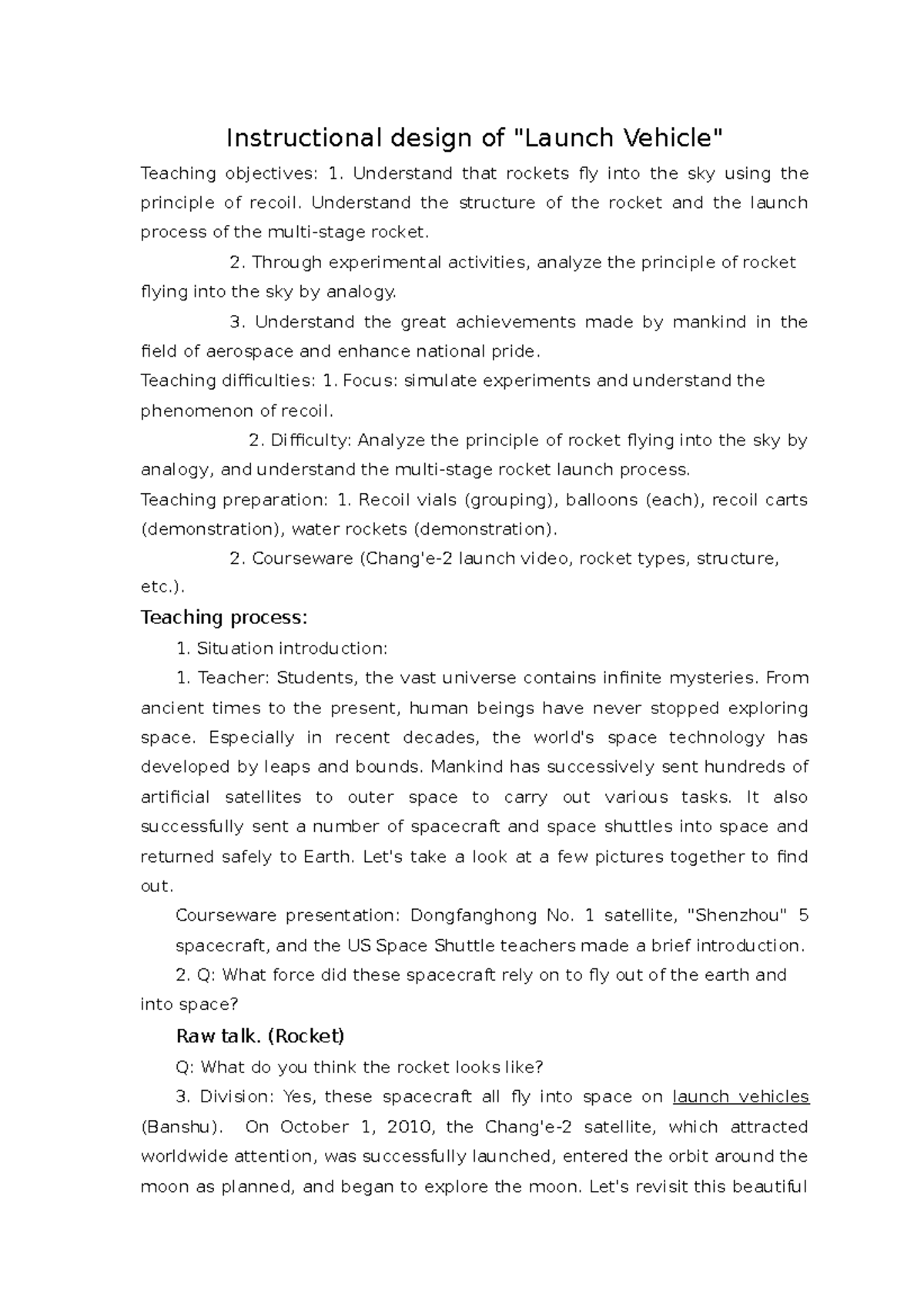 Instructional design of "Launch Vehicle" - Instructional design of ...