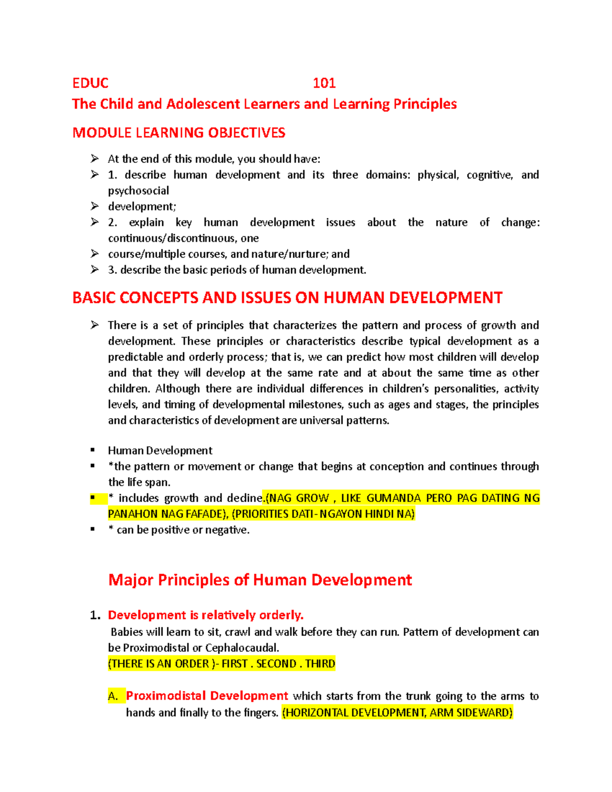 EDUC101, CHILDREN AND ADOLOSCENT LEARNING - EDUC 101 The Child and Adolescent Learners and ...