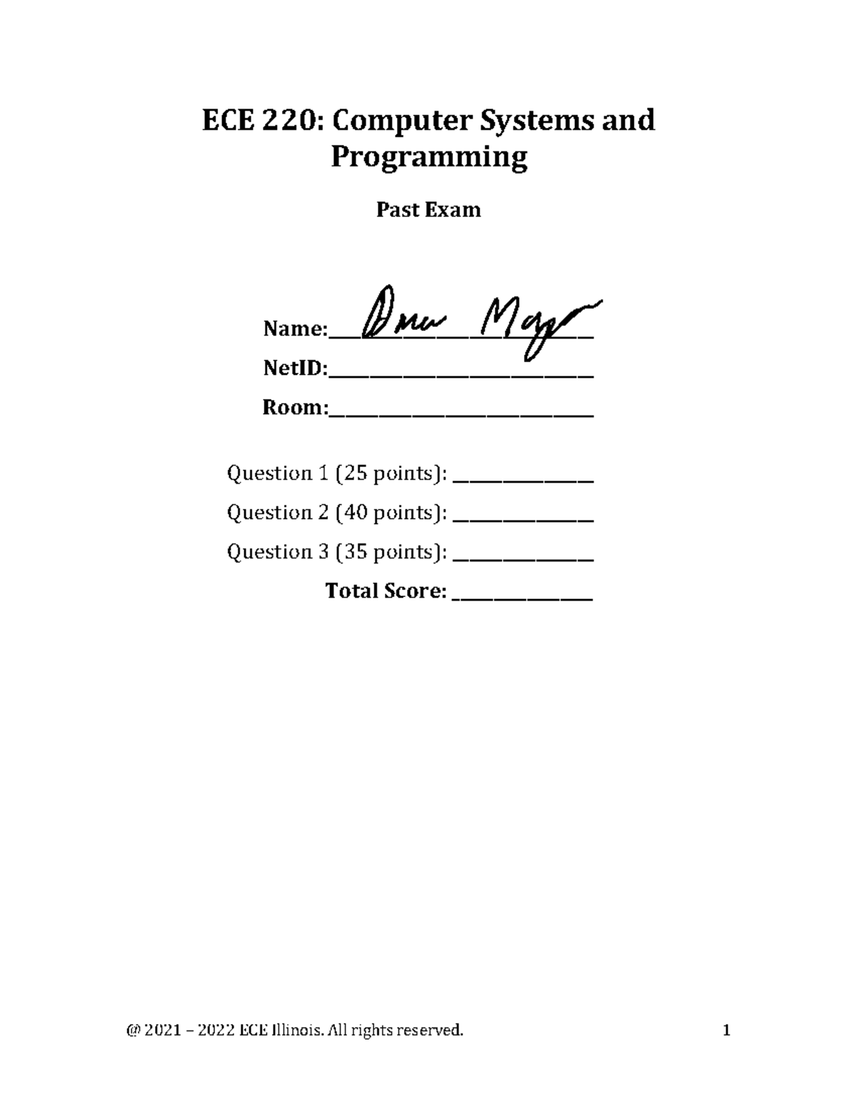 ECE220 MT 2 Exam 1-filled - ECE 220: Computer Systems and Programming Past Exam - Studocu
