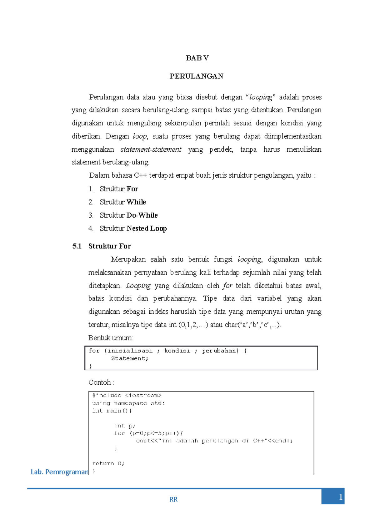 BAB 5 Perulangan FOR - kkkkkkkkk - Lab. Pemrograman Komputer Teknik ...