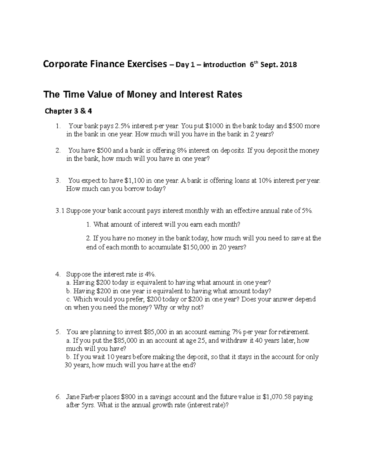 Week 1 Corp. Finance Exercises - Solutions- Introduction Day ...