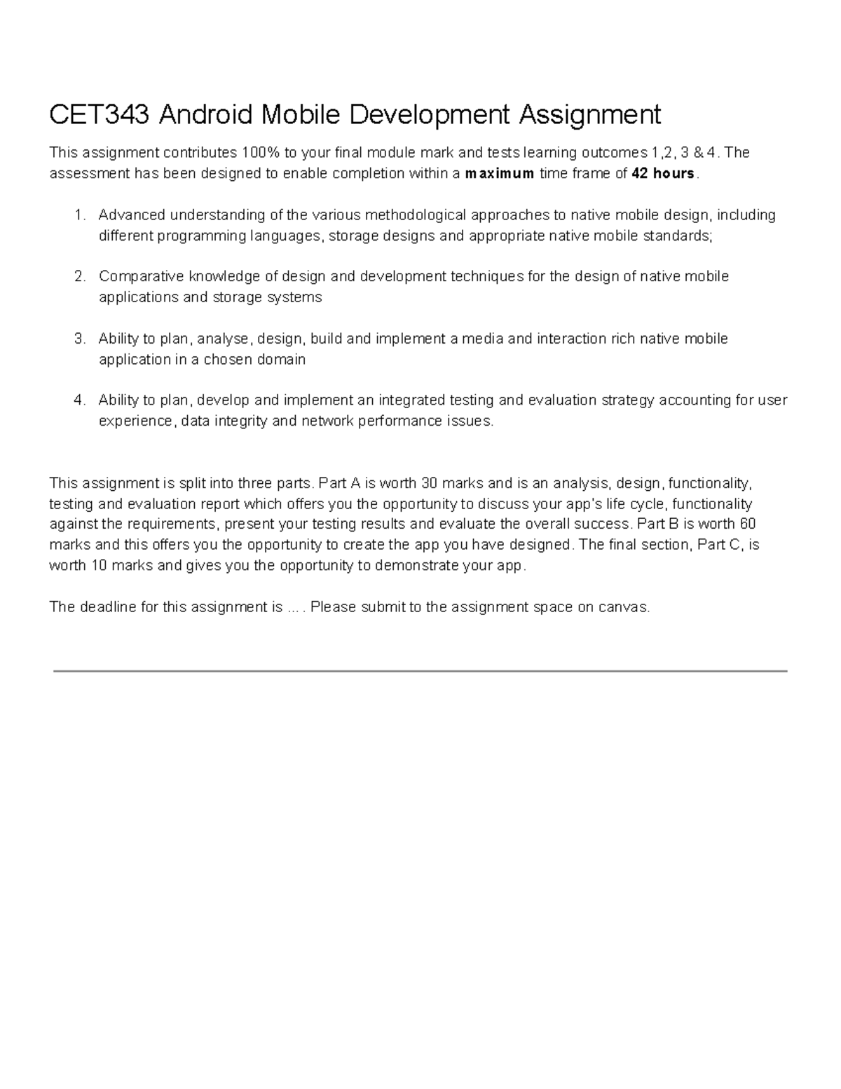 CET 343 Android 23 24 - student - CET343 Android Mobile Development Assignment This assignment ...