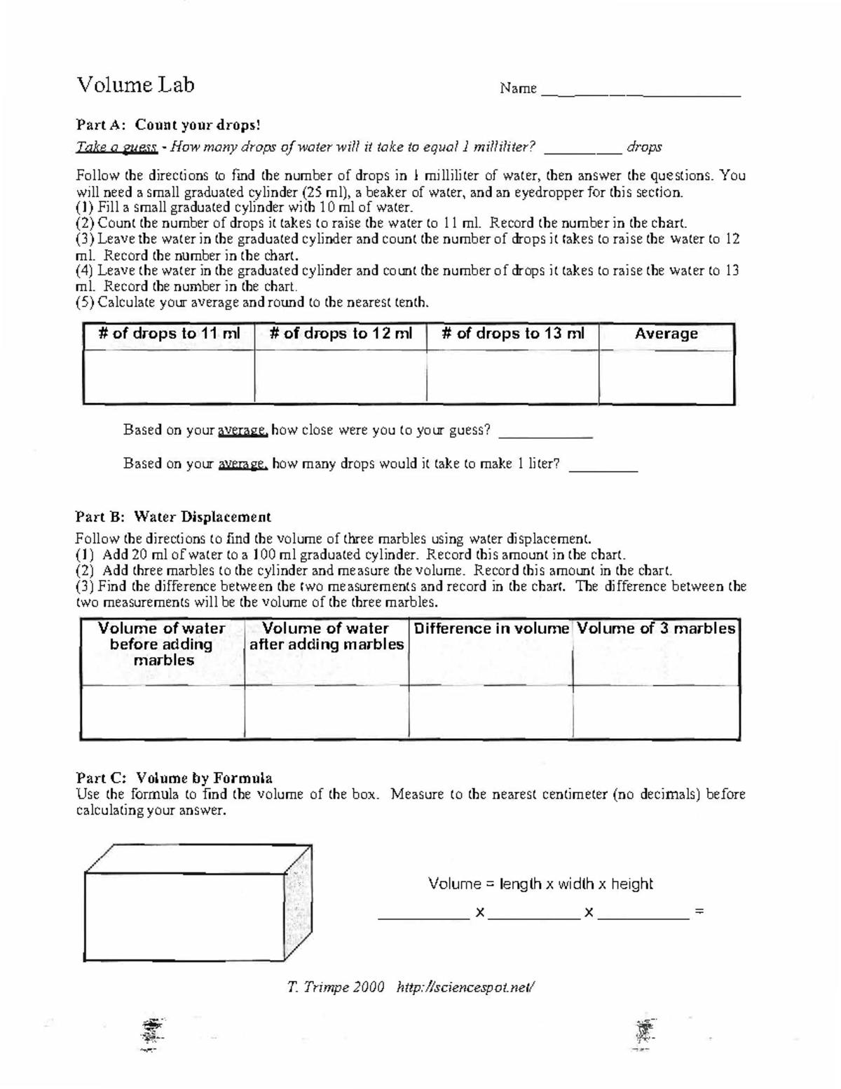 Volume measurements Updated - Volume Lab Name- Part A: Count your drops ...