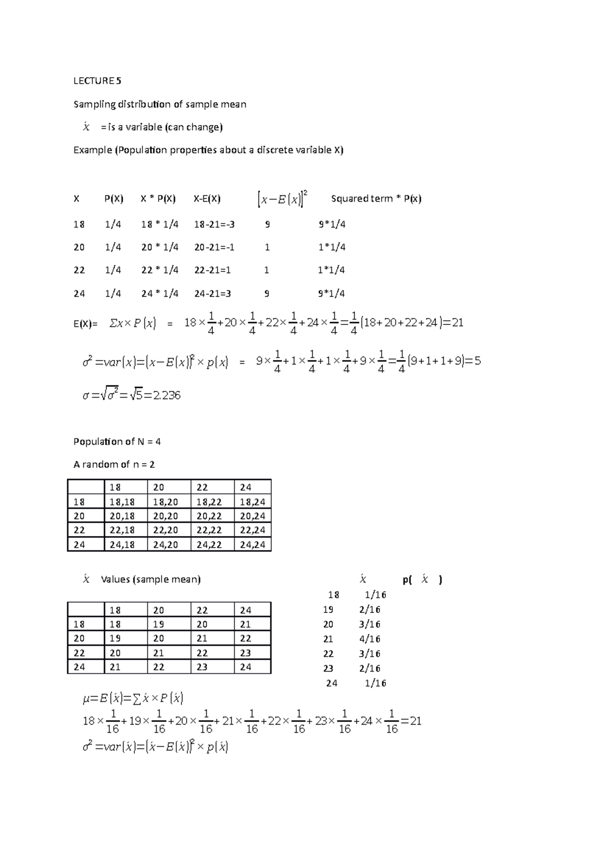 Lecture 5 - Formulas, Examples, Step by Step - Sampling distribution of ...