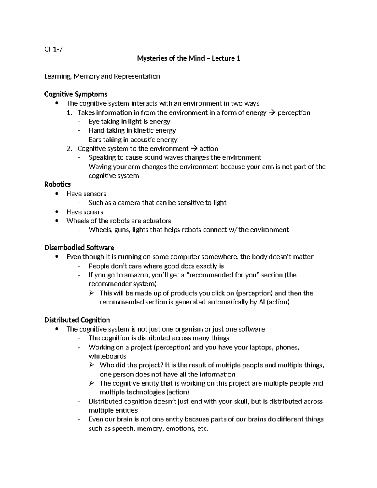 Quizzes - Notes - CH1- Mysteries of the Mind – Lecture 1 Learning ...