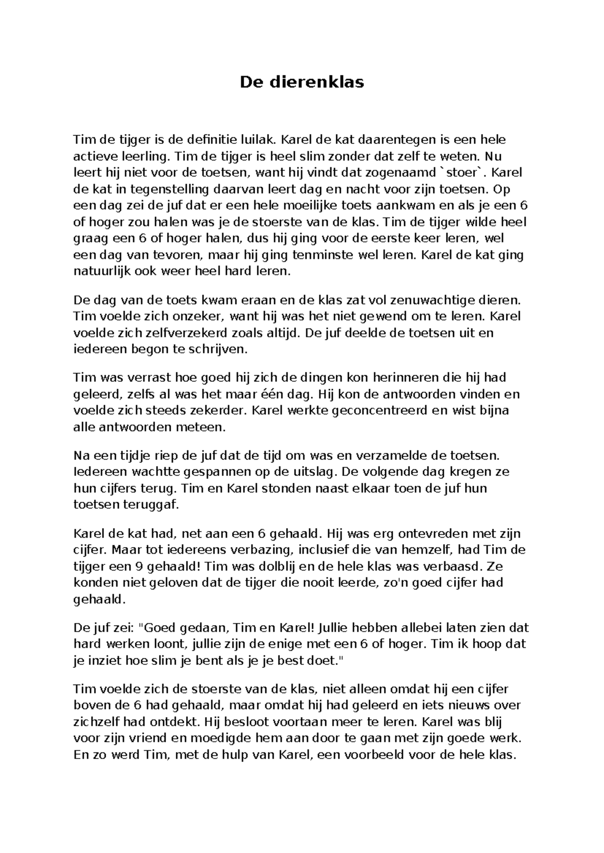Fabel Nederlands - ............................... - De dierenklas Tim ...