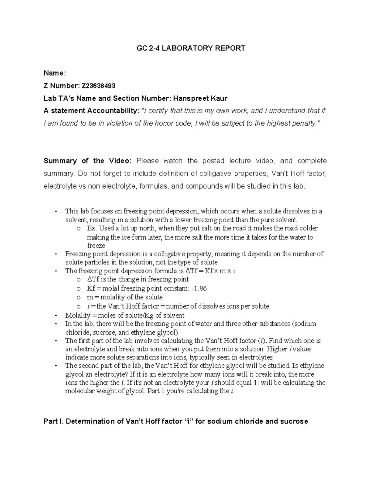 GC 2-4 Freezing Point Depression Study Lab Report-Online Students - GC ...