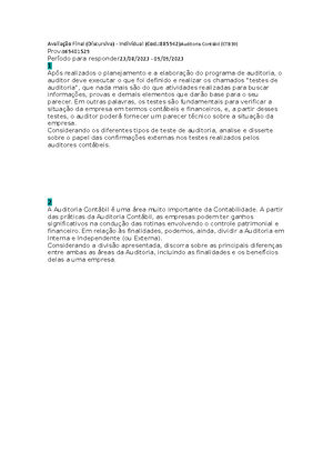 Avaliação Final 20 - PROVA - Avaliação Final (Discursiva) - Individual ...