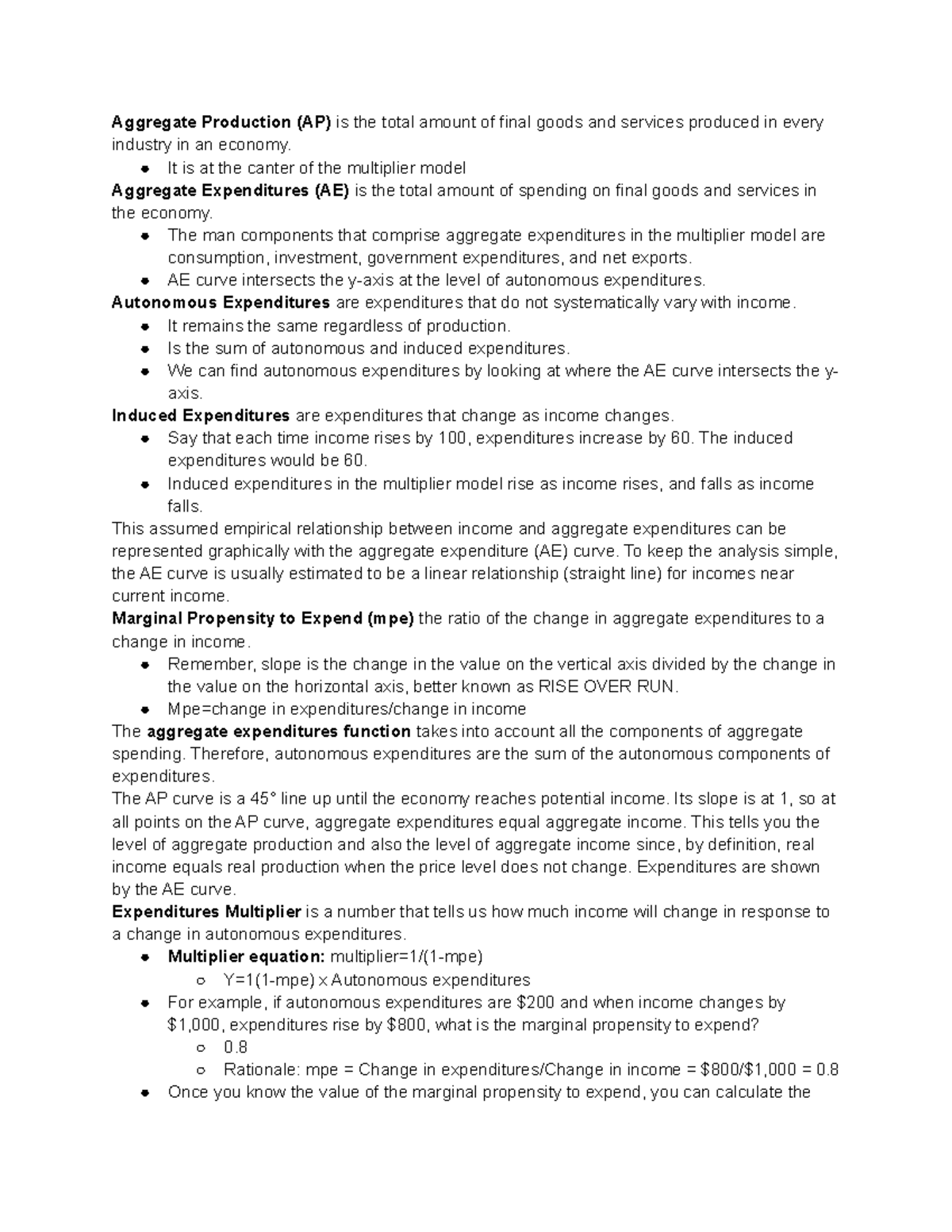 The Multiplier Model - Aggregate Production (AP) is the total amount of ...