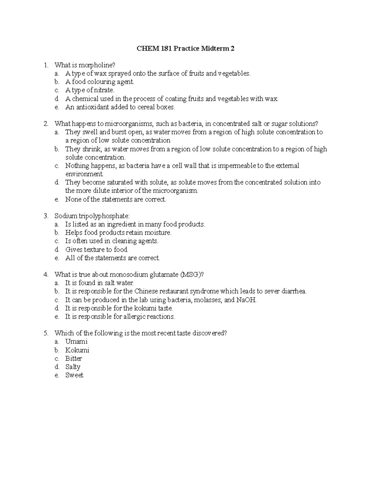 2021 Summer-CHEM 181 Practice Midterm 2 My Courses - CHEM 181 Practice Midterm 2 What is ...