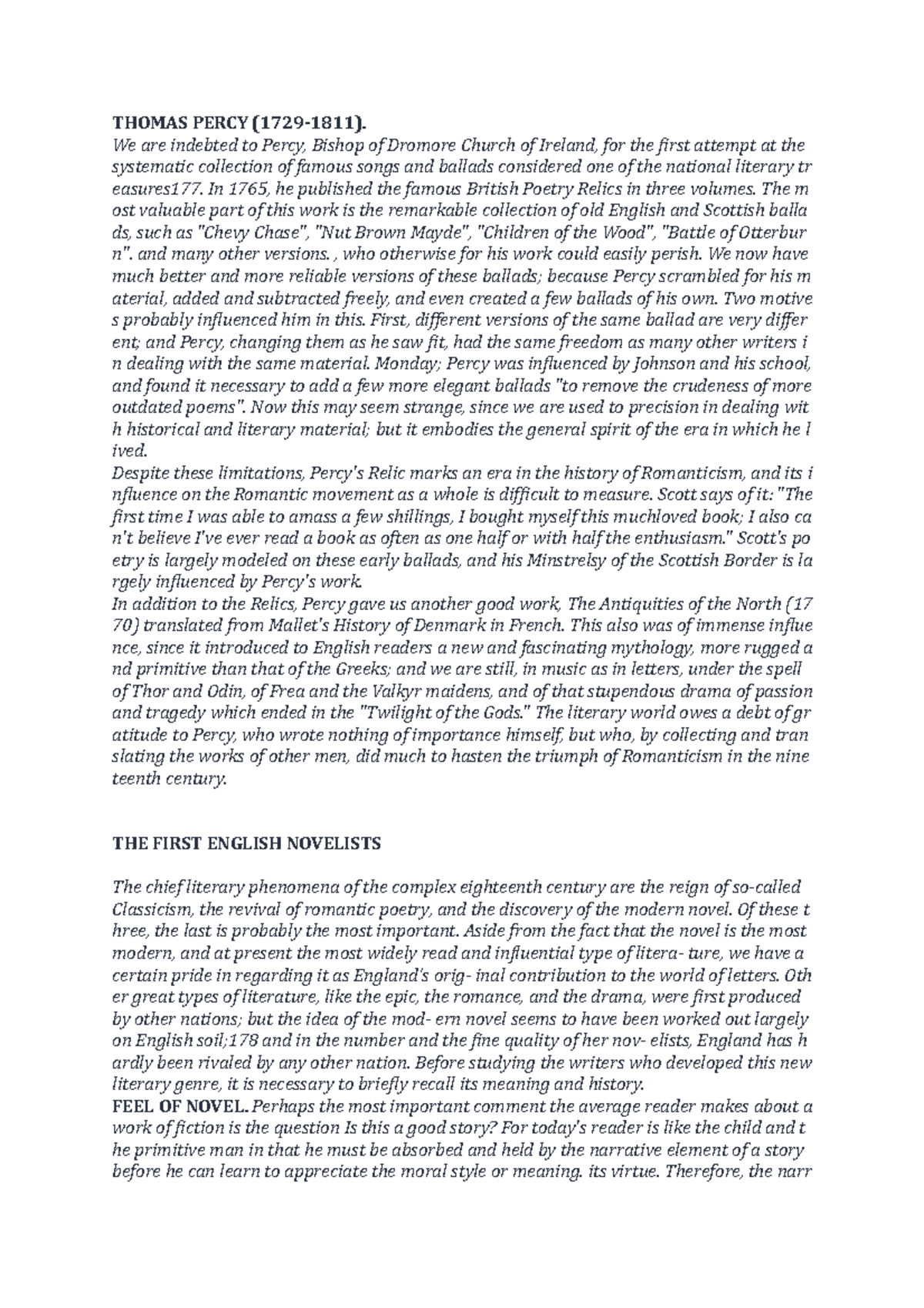 English Literature 23 - THOMAS PERCY (1729-1811). We are indebted to ...