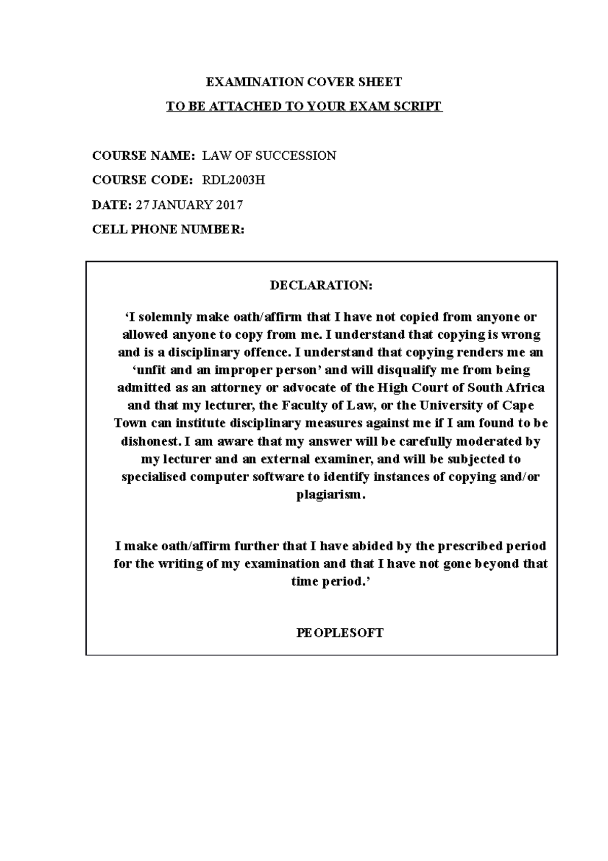 1474160 - Semester One Assignment - EXAMINATION COVER SHEET TO BE ...