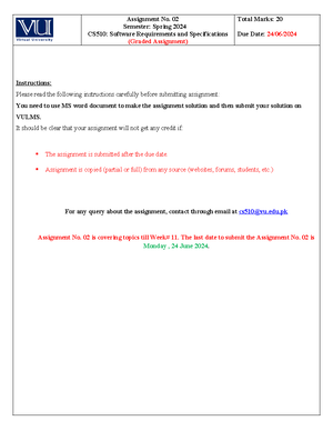 CS510 Quiz 1 and 2 Solved - "CS510 Quiz No. 2" Multiple Choice Question 20 February 2021 - Studocu