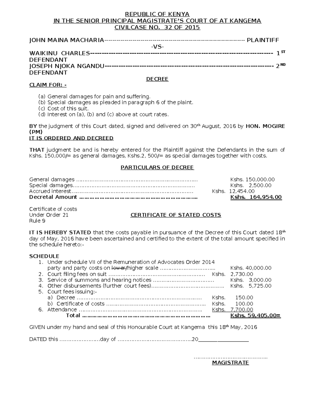 Decree.john maina - decree - REPUBLIC OF KENYA IN THE SENIOR PRINCIPAL ...