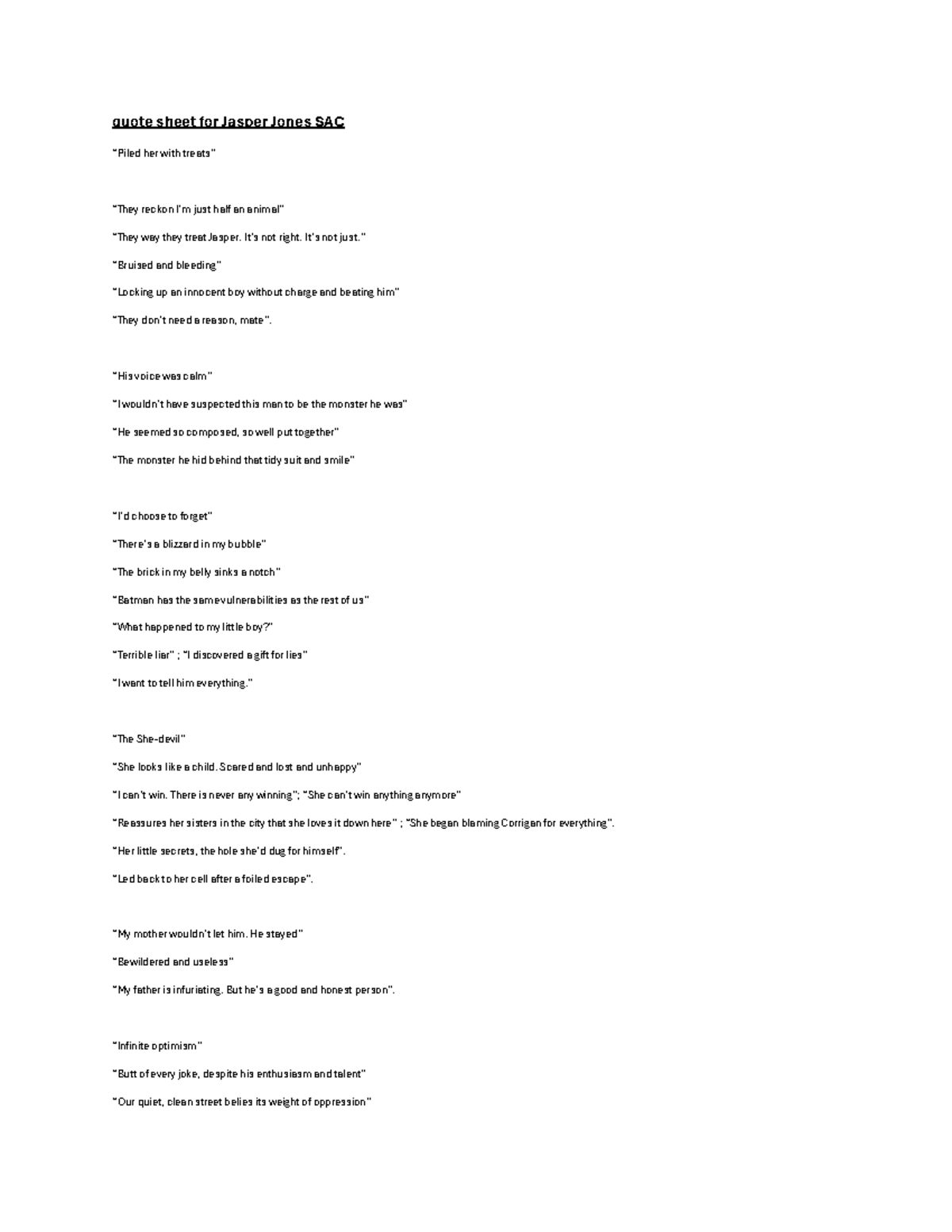 Annie’s quote sheet for Jasper Jones SAC - quote sheet for Jasper Jones ...