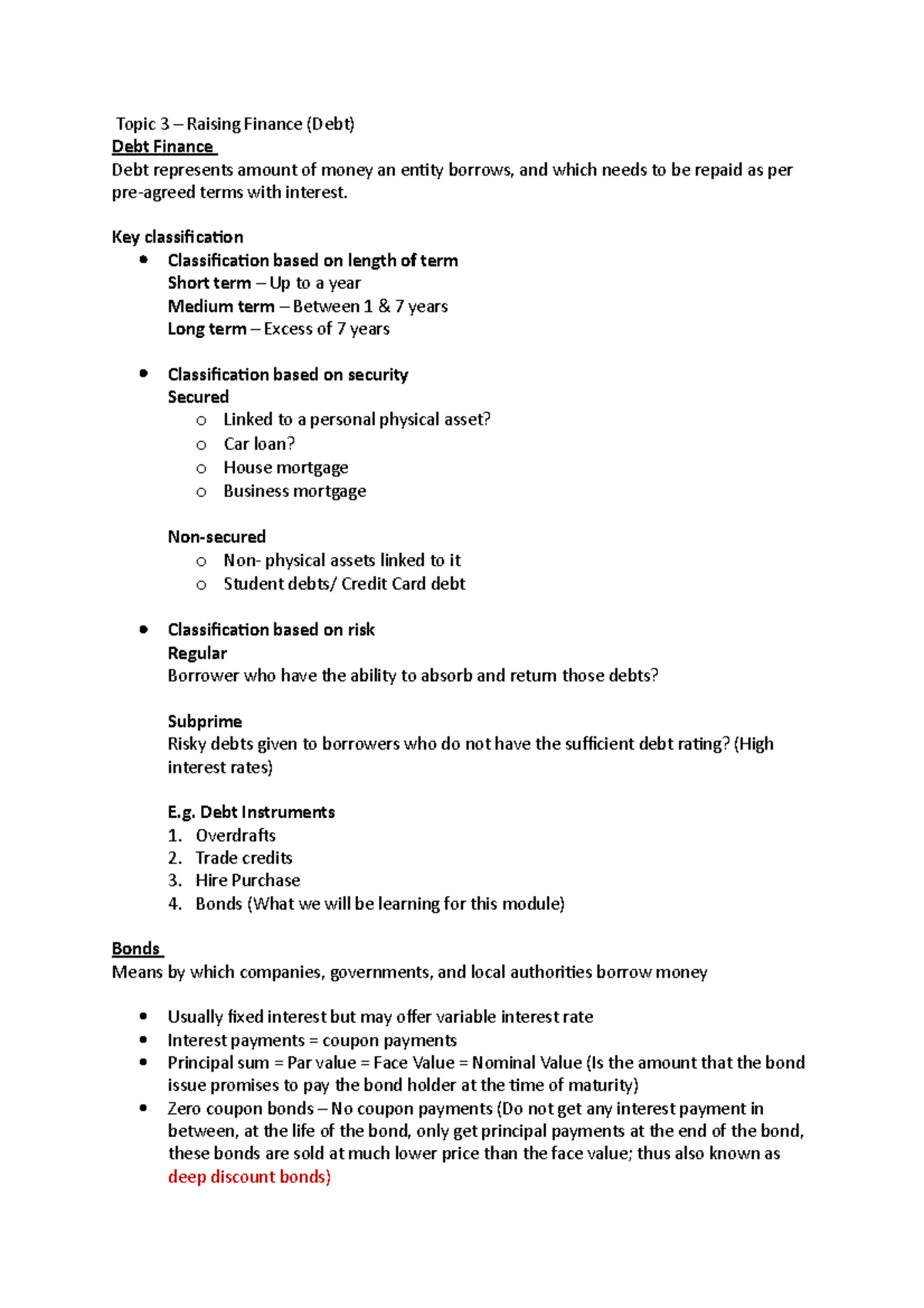 Topic 3 - Raising Finance (Debt) Personal Notes - Topic 3 – Raising ...