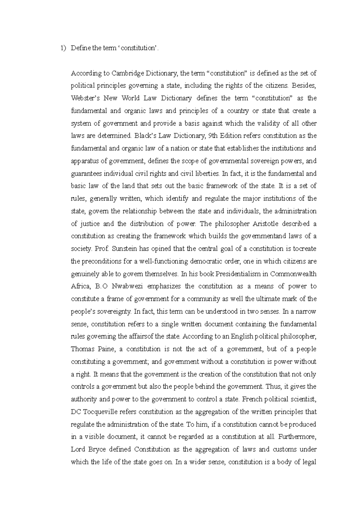 Define the term constitution - Define the term ‘constitution ...